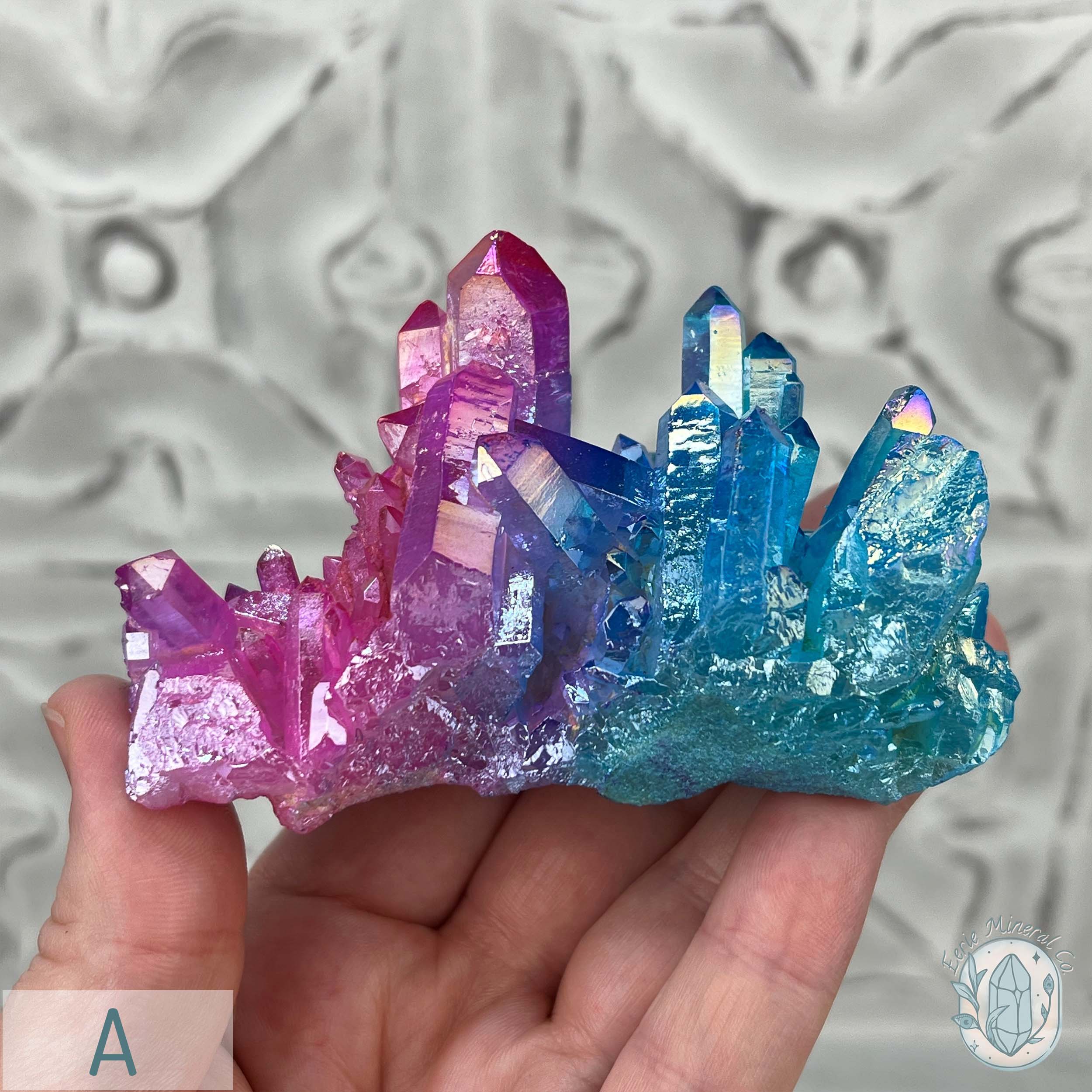 Blue & Pink Aura Clear Quartz Crystal Clusters | Aura Quartz Available – Eerie Mineral Co.