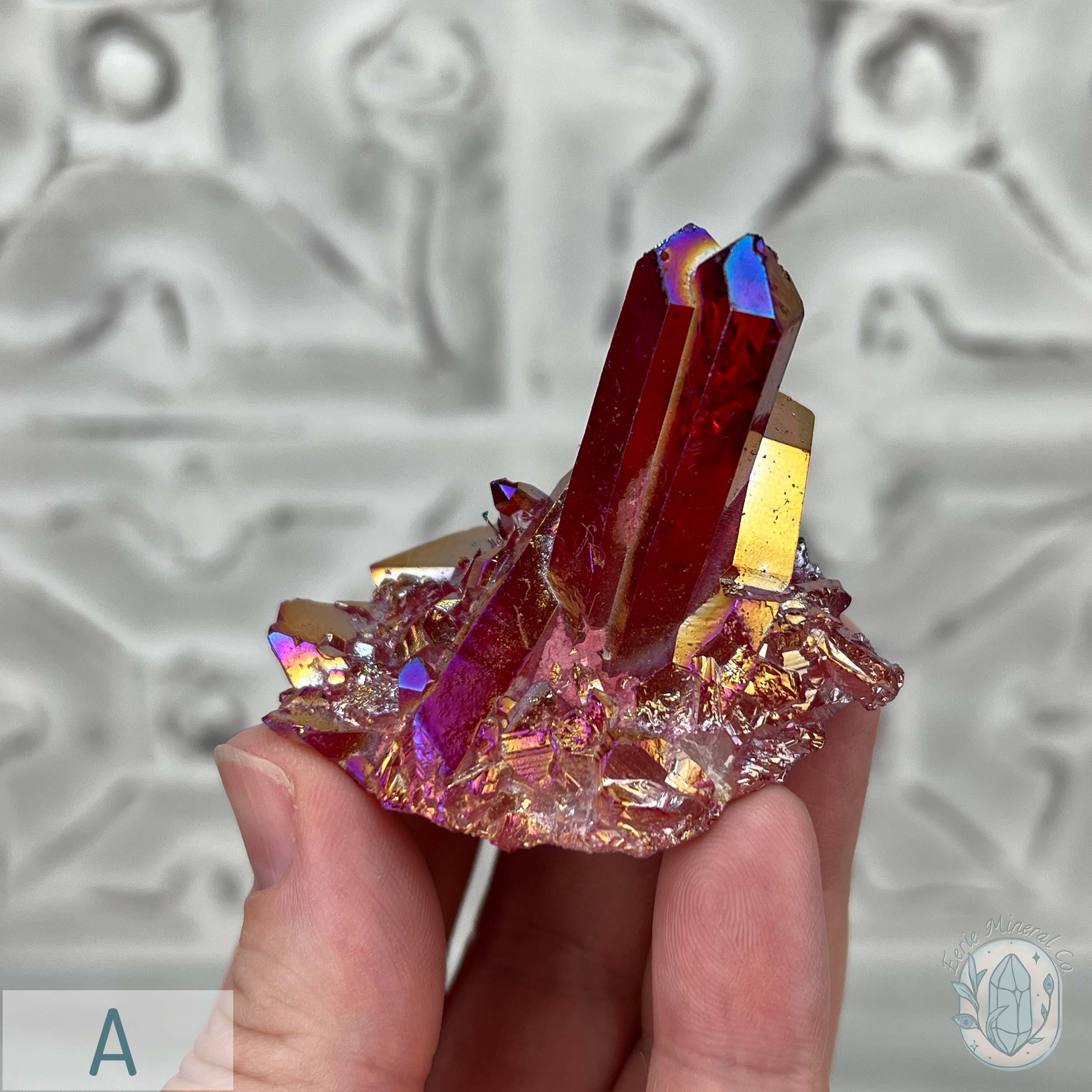Red Rainbow Aura Clear Quartz Crystal Clusters | Aura Quartz Available – Eerie Mineral Co.