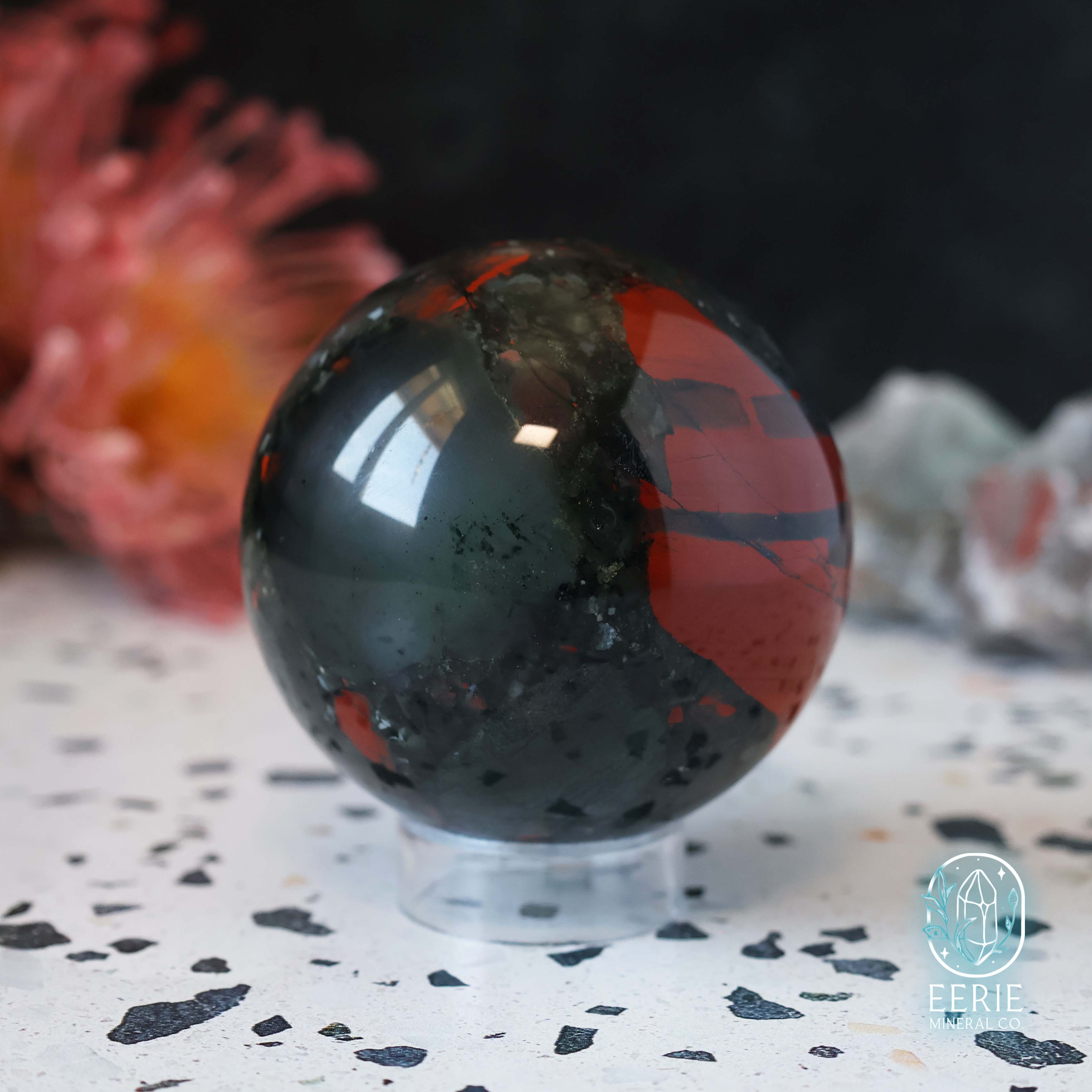 African Bloodstone With Pyrite Sphere | New Arrival Bloodstone – Eerie ...