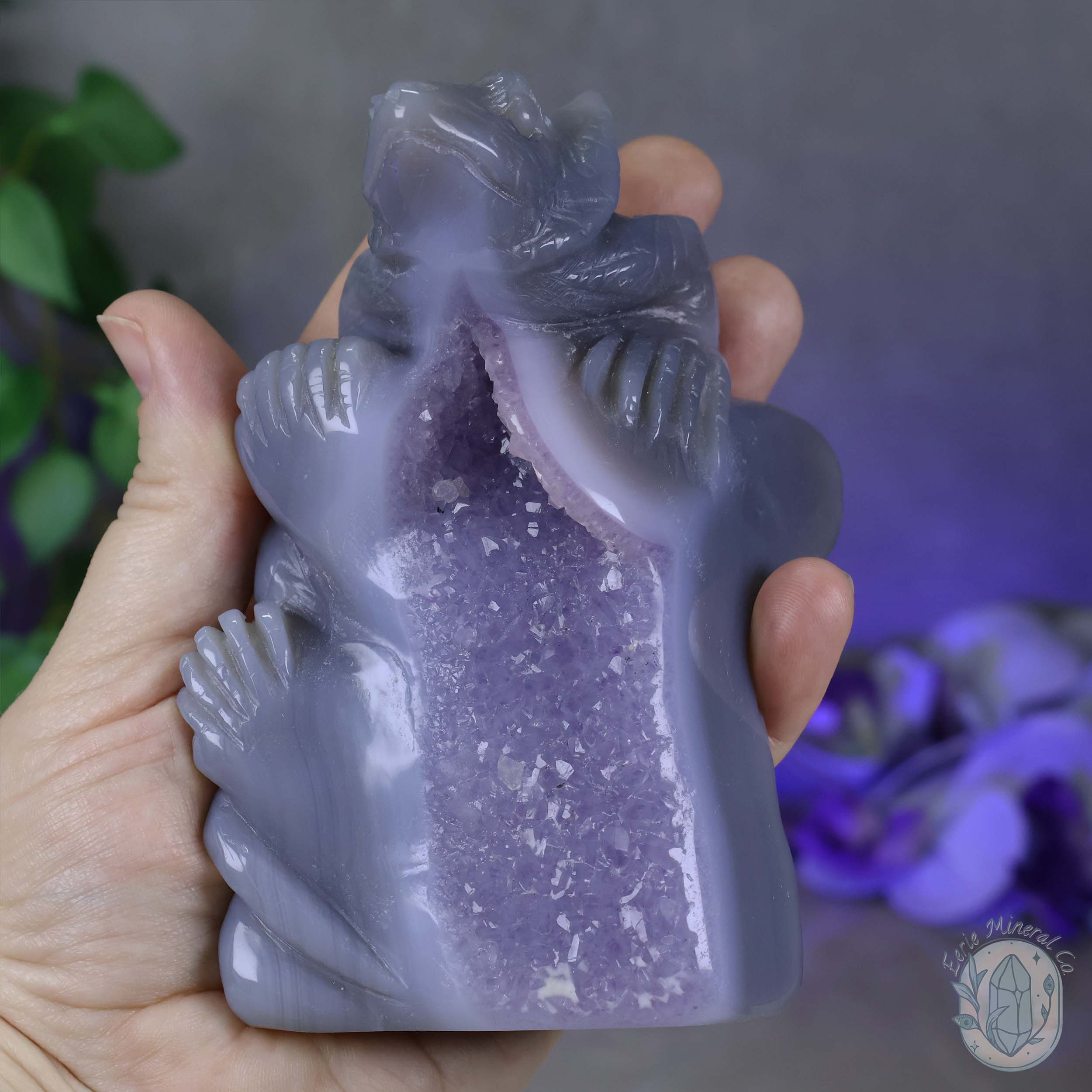 Hand Carved Amethyst Geode Lizard on Rock | New Lizard Statue Carvings ...