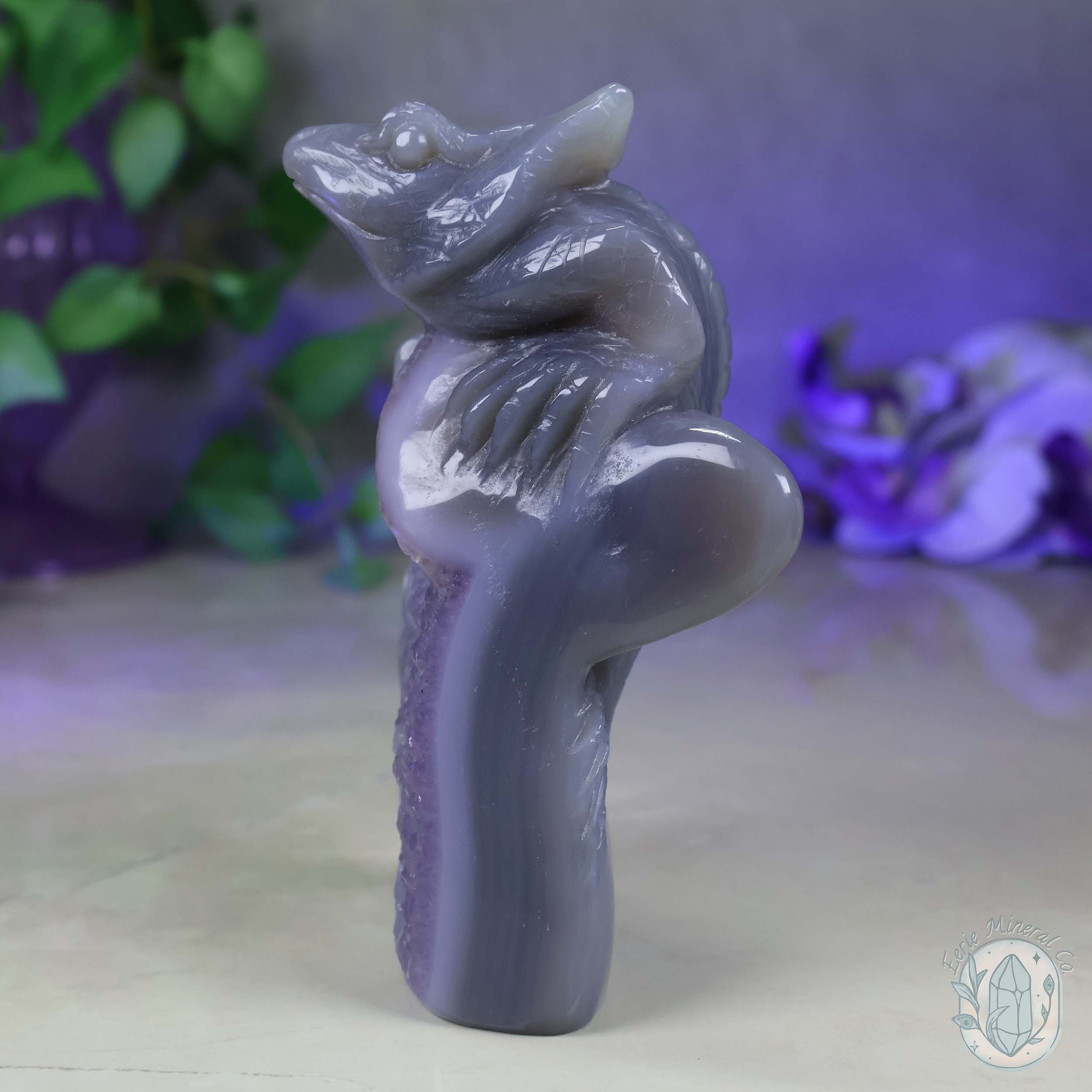 Hand Carved Amethyst Geode Lizard on Rock | New Lizard Statue Carvings ...