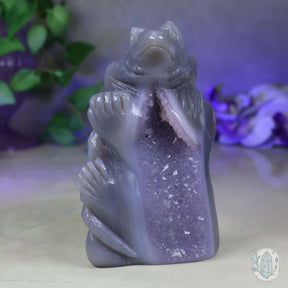Hand Carved Amethyst Geode Lizard on Rock | New Lizard Statue Carvings ...