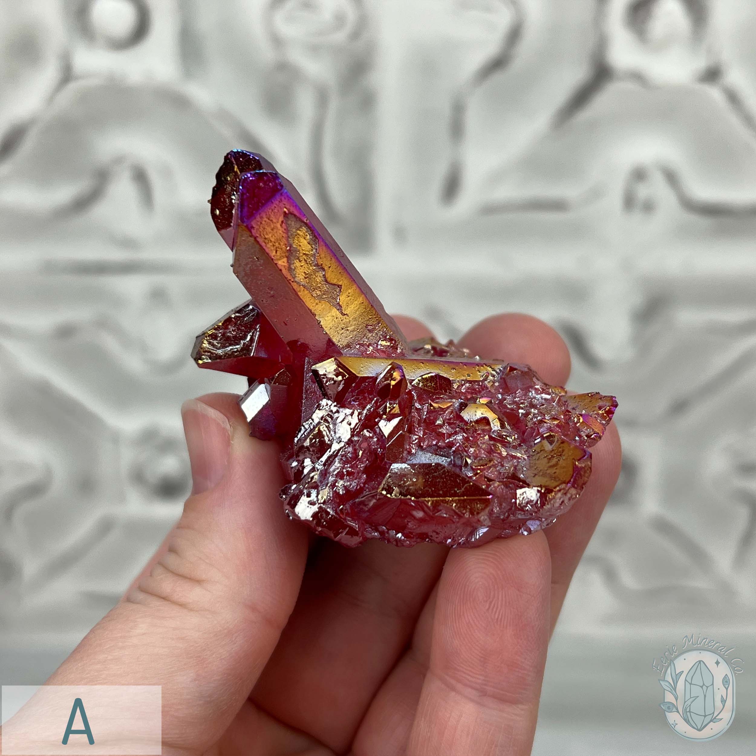 Red Rainbow Aura Clear Quartz Crystal Clusters | Aura Quartz Available ...