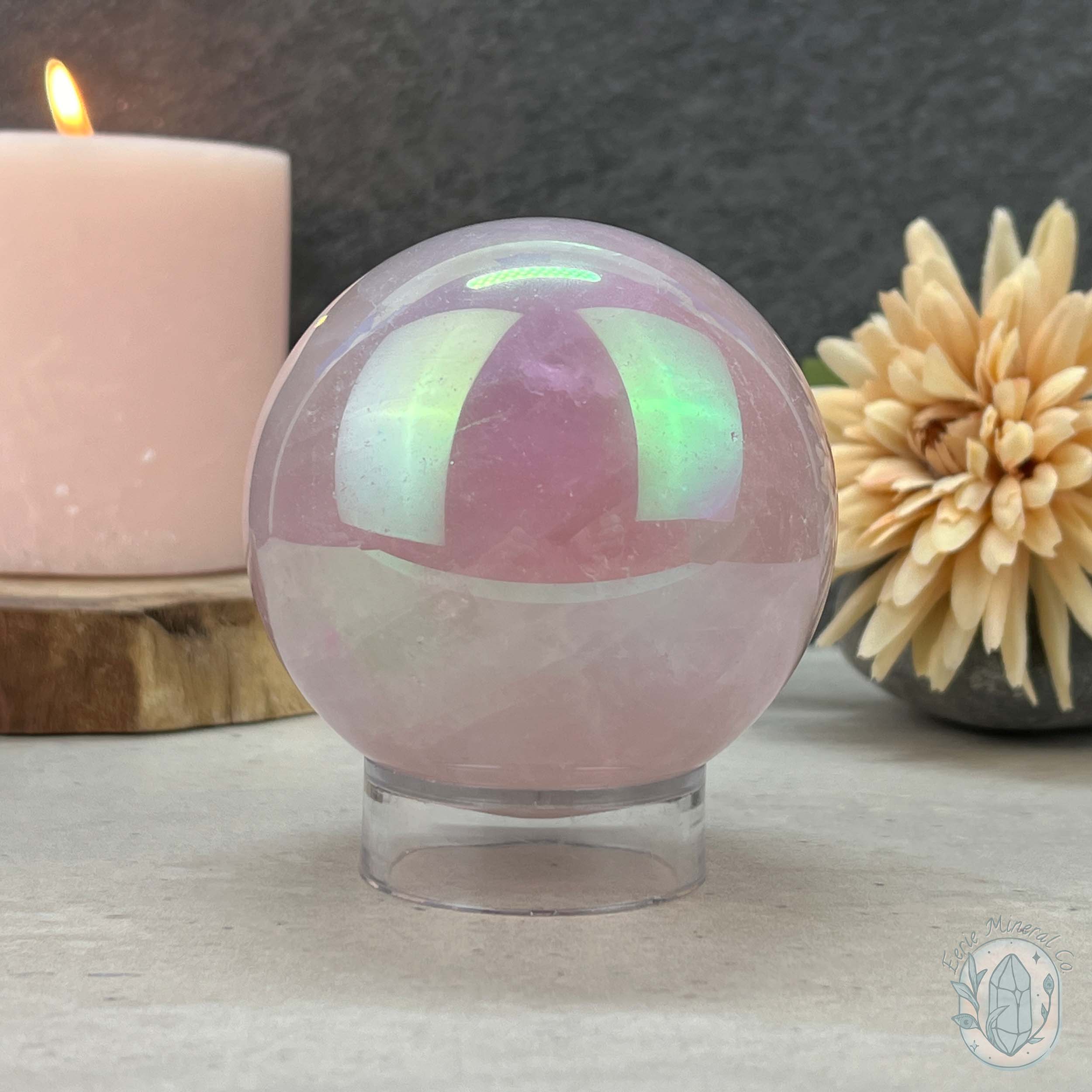 Aura Coated Rose Quartz Sphere | New Crystal Spheres Available – Eerie ...