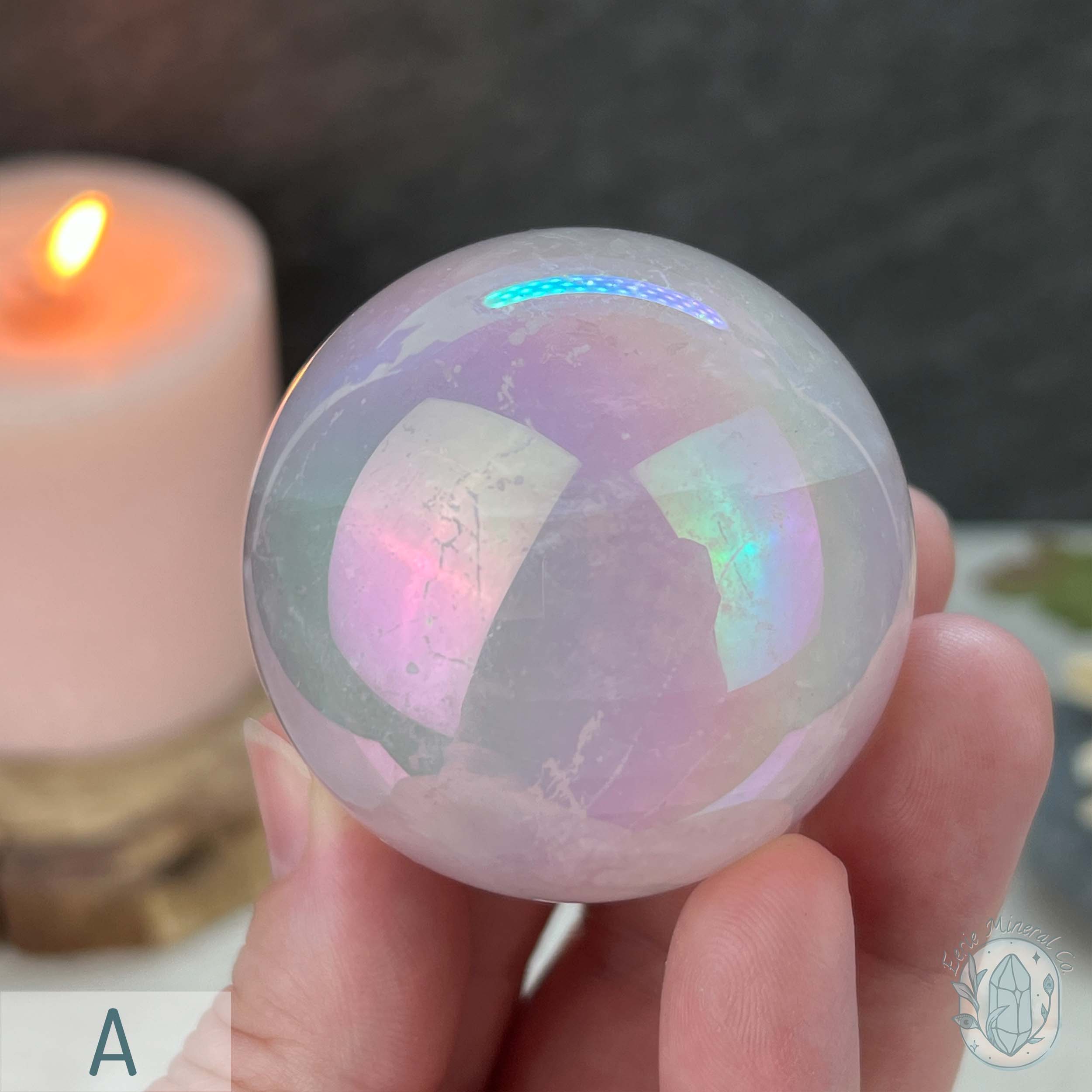Aura Coated Rose Quartz Sphere | New Crystal Spheres Available – Eerie ...