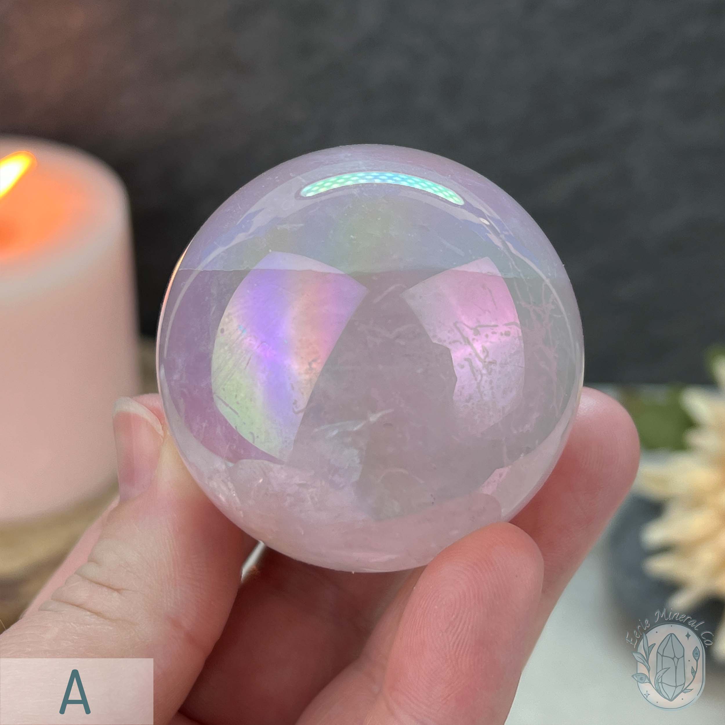 Aura Coated Rose Quartz Sphere | New Crystal Spheres Available – Eerie ...