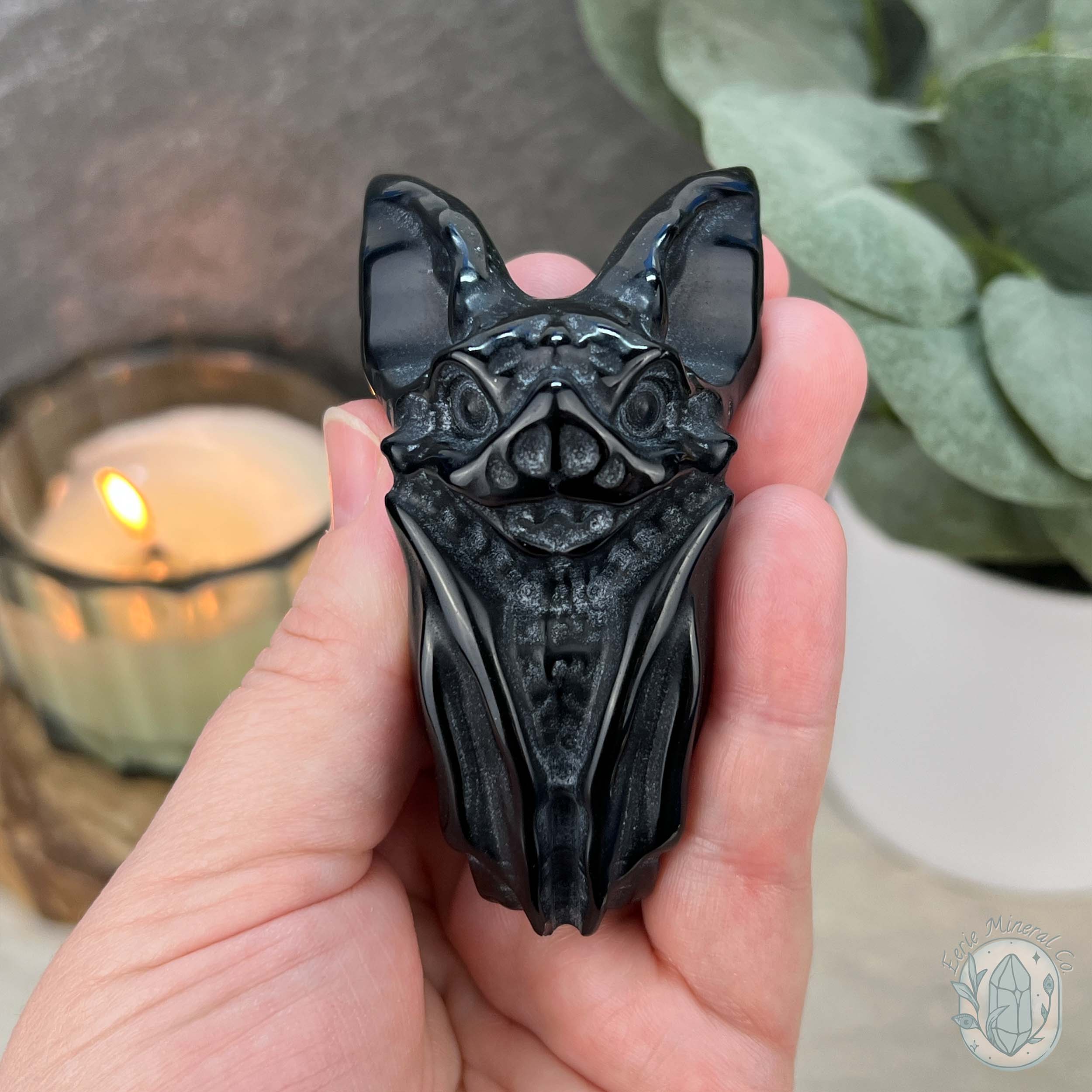 Black Obsidian Hanging Bat Carvings | New Black Obsidian Just Arrived ...