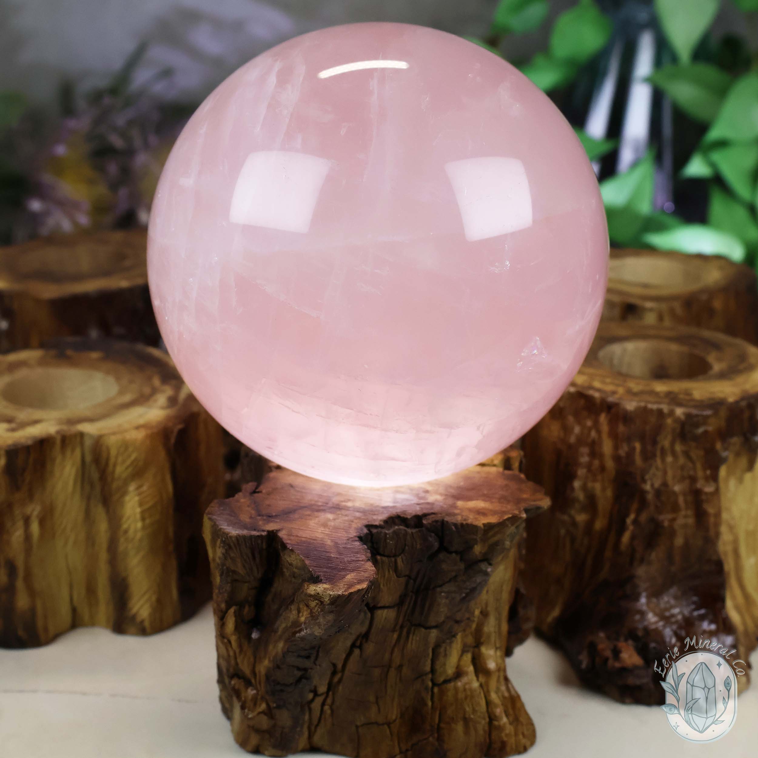 USB Powered Natural Wood LED Light Sphere Stand | Eerie Mineral Co.