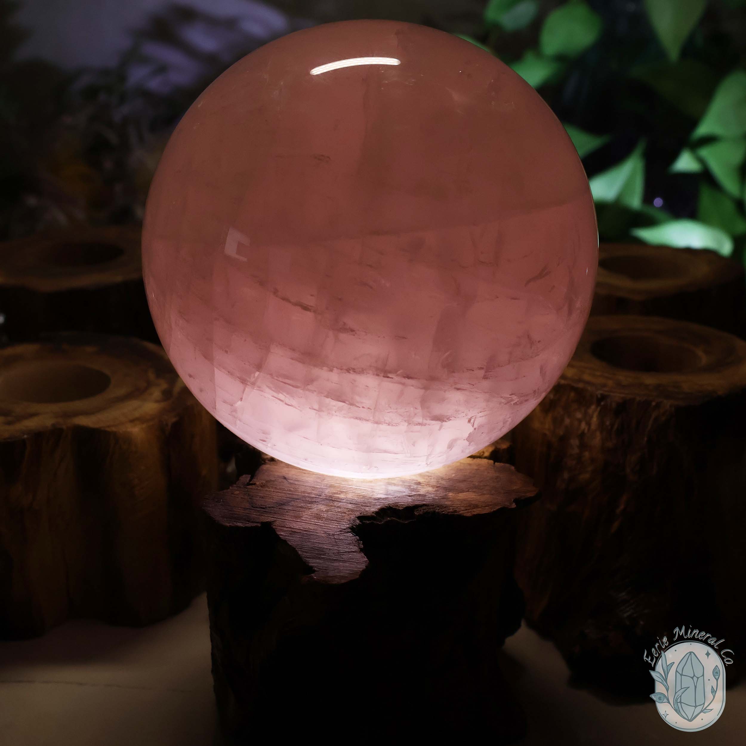 USB Powered Natural Wood LED Light Sphere Stand | Eerie Mineral Co.