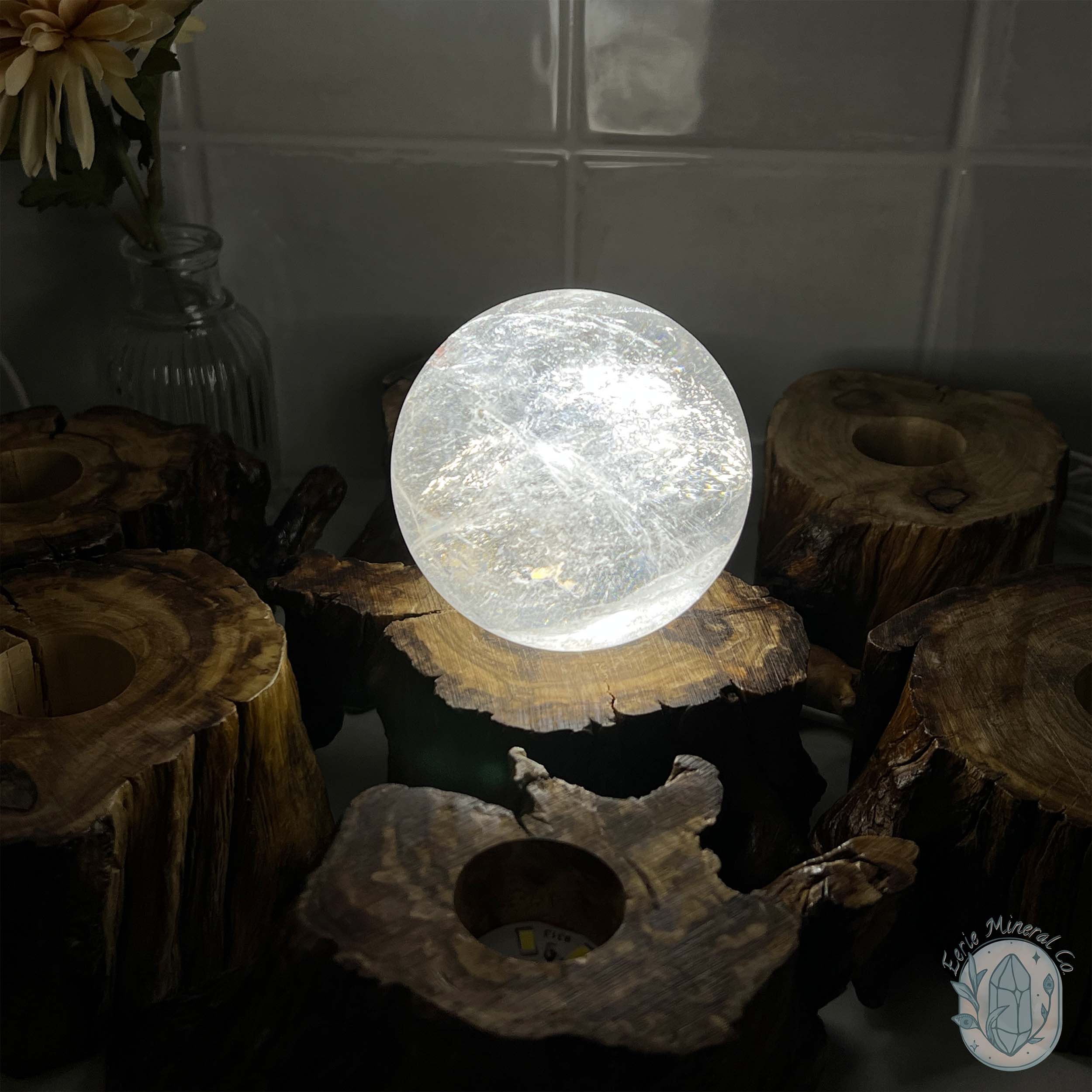 USB Powered Wood Stump LED Cool White Light Sphere Stand – Eerie ...