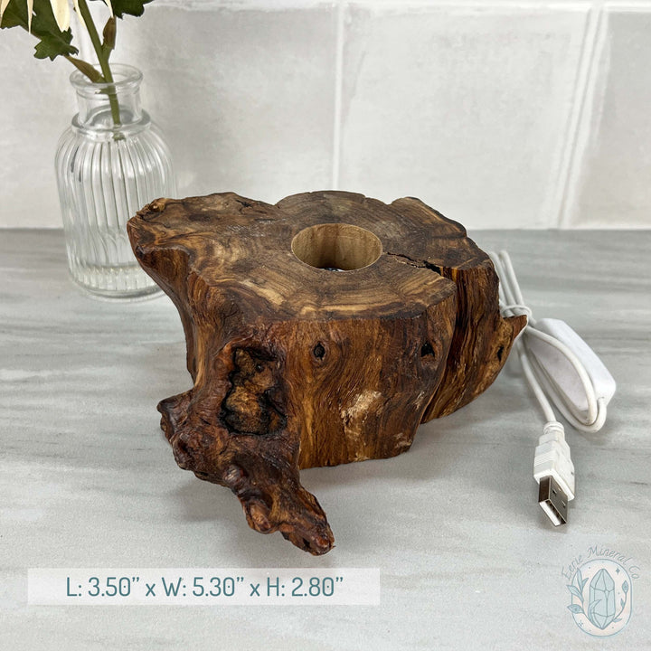 USB Powered Wood Stump LED Cool White Light Sphere Stand – Eerie ...