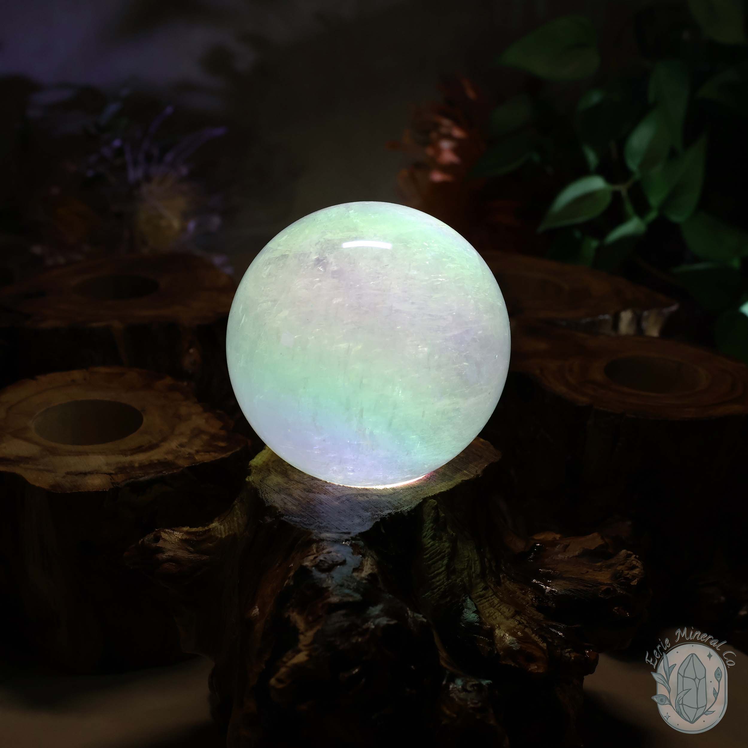 USB Powered Wood Stump LED Cool White Light Sphere Stand – Eerie ...