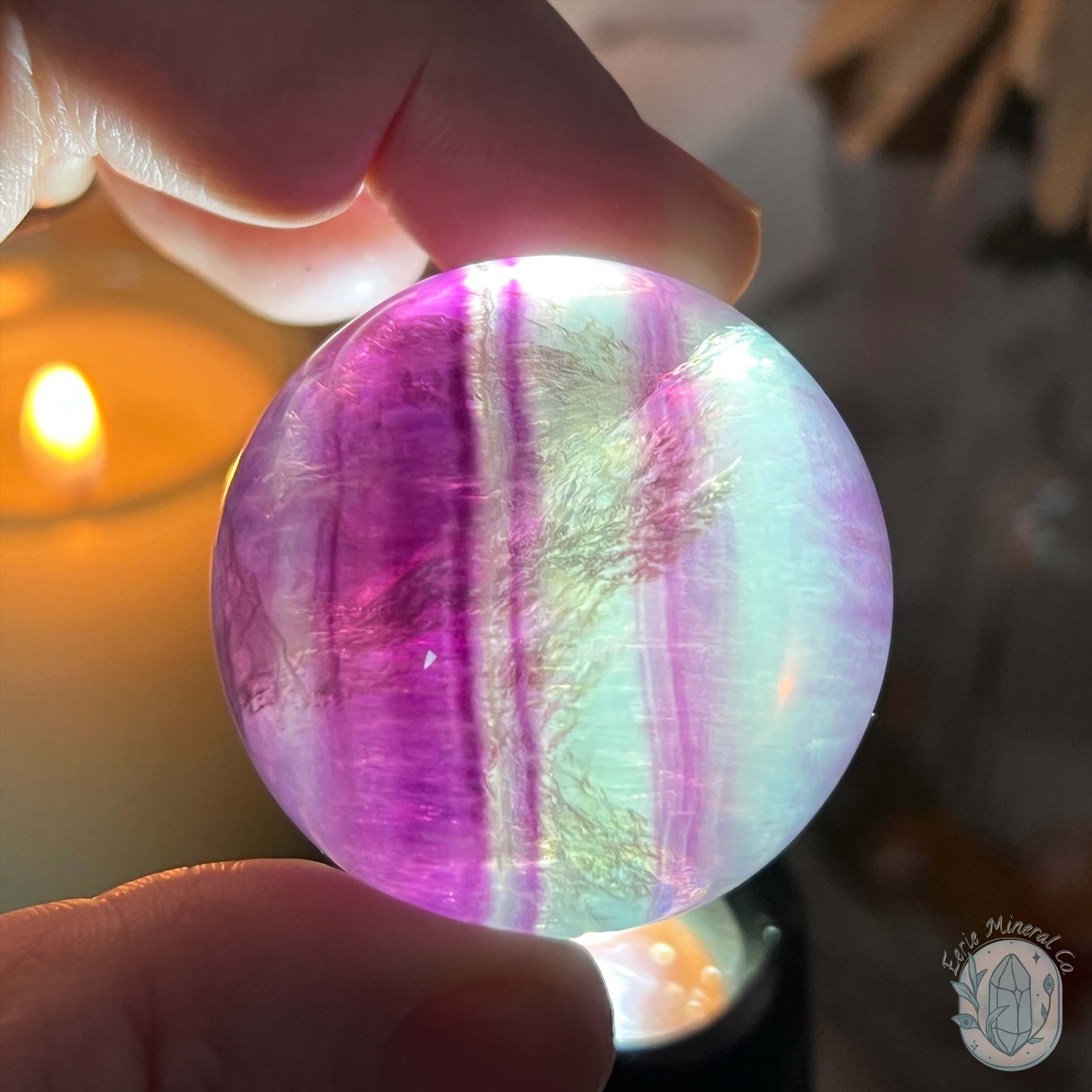 40mm Polished Rainbow Fluorite Sphere with Flash – Eerie Mineral Co.