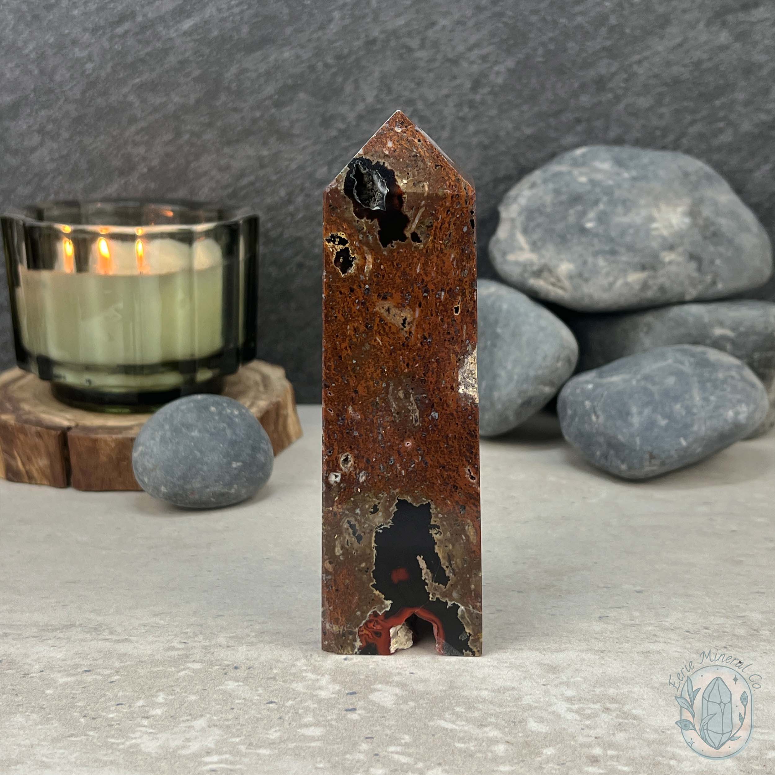 Polished Volcanic Red Fox Botryoidal Agate Tower | Eerie Mineral Co.