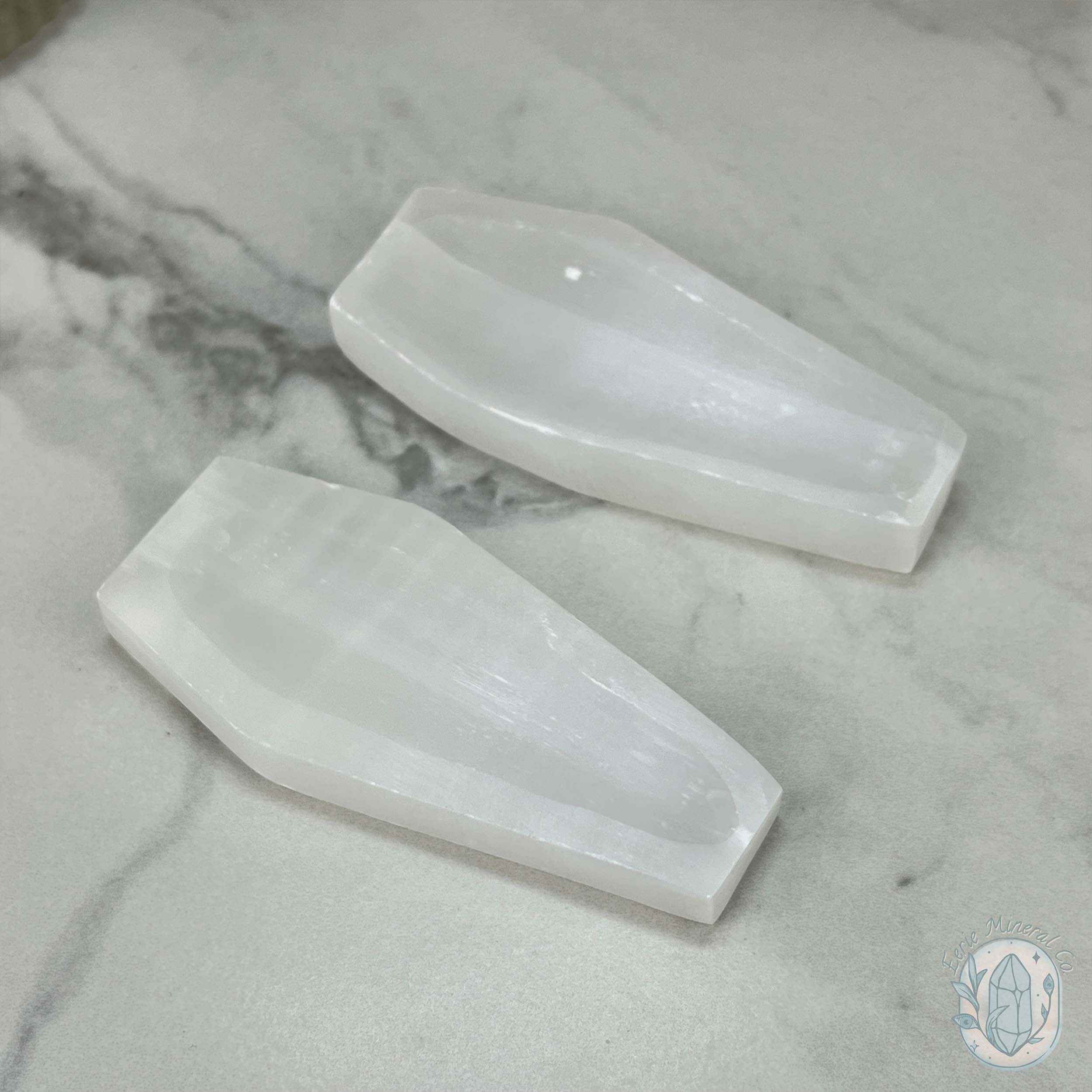 Polished Selenite Coffin Bowl Carving | New Selenite Carvings – Eerie ...