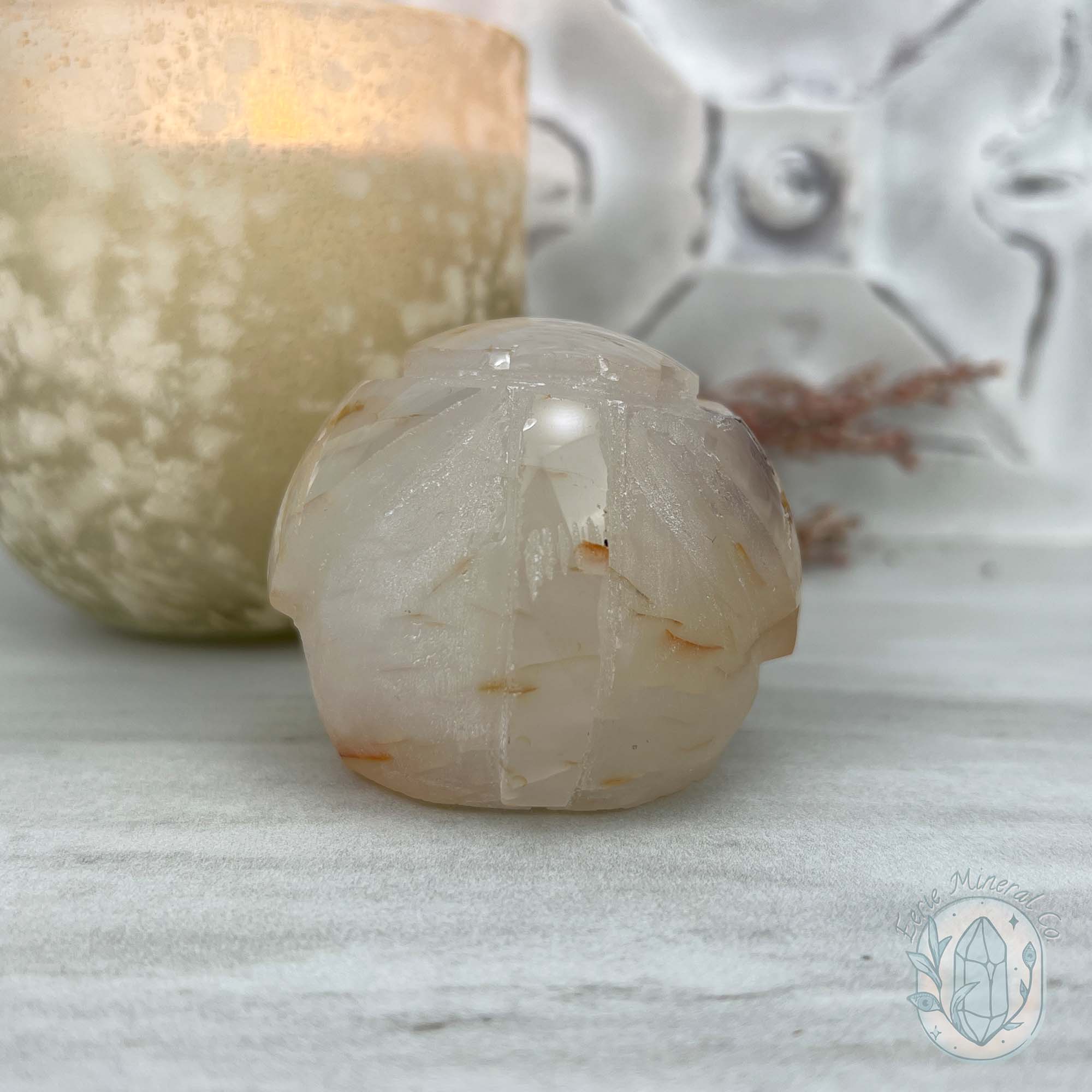 White Agate with Inclusions Elephant Carving | Eerie Mineral Co.
