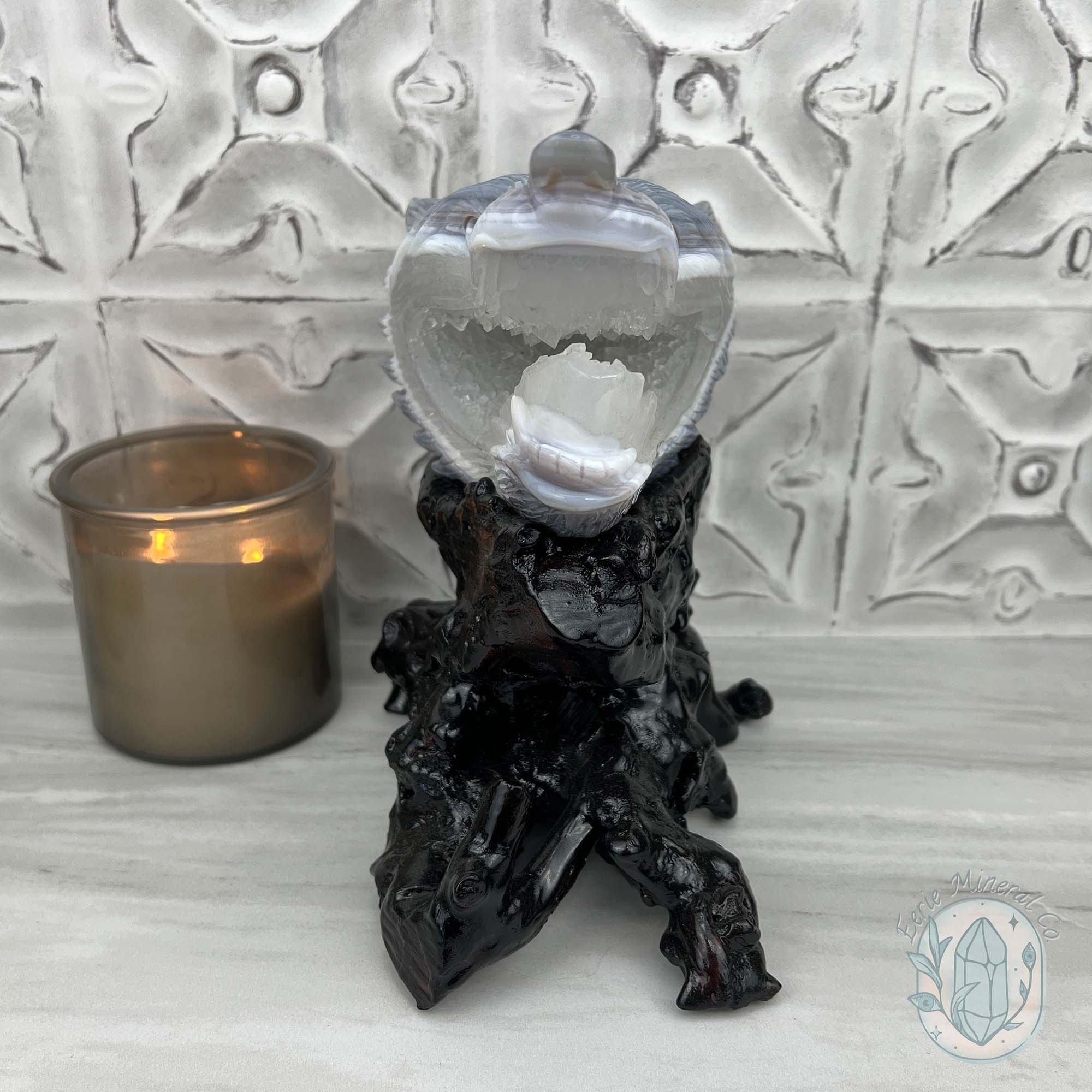 Wolf Head Carving Made with Custom Made Wood Stand – Eerie Mineral Co.