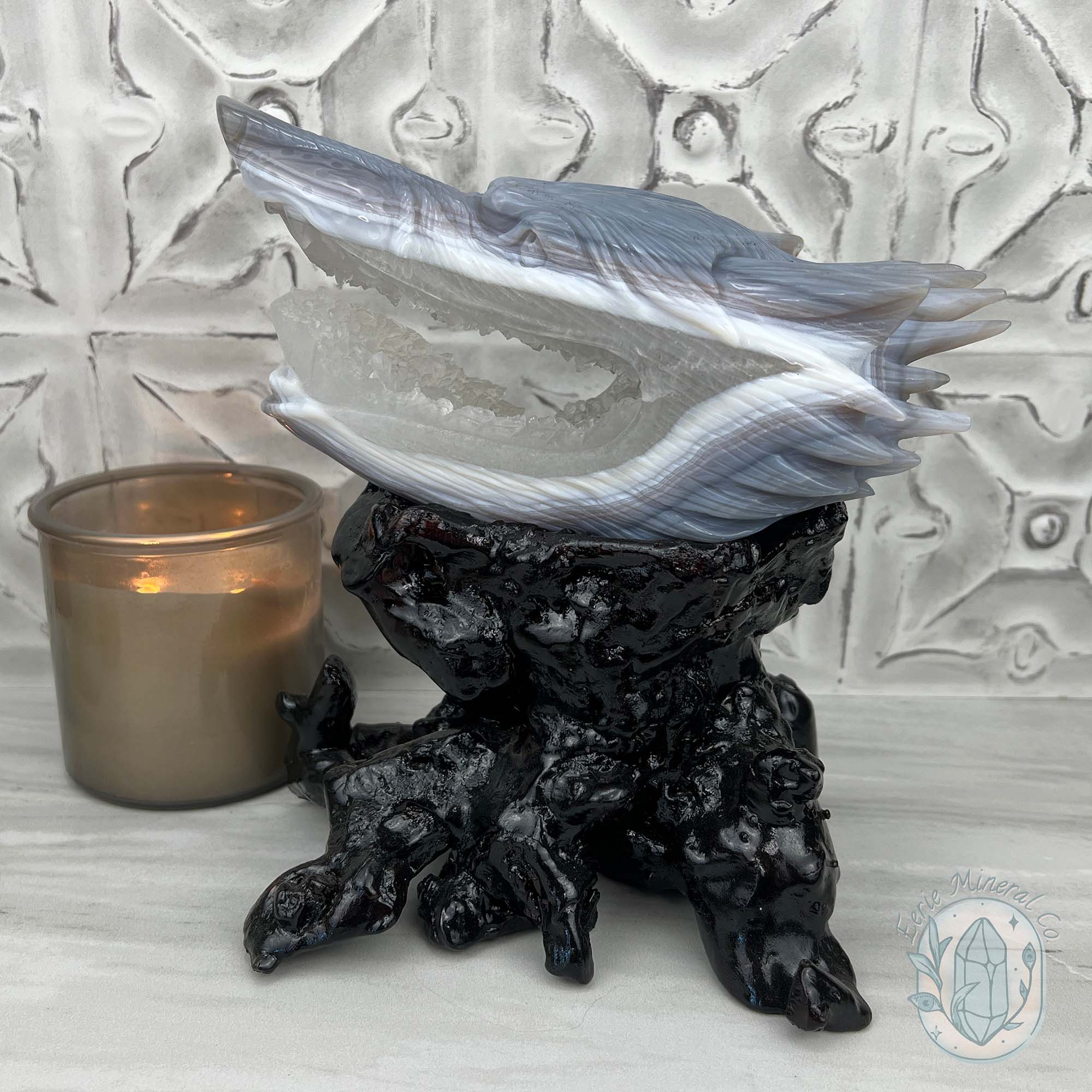 Wolf Head Carving Made with Custom Made Wood Stand – Eerie Mineral Co.