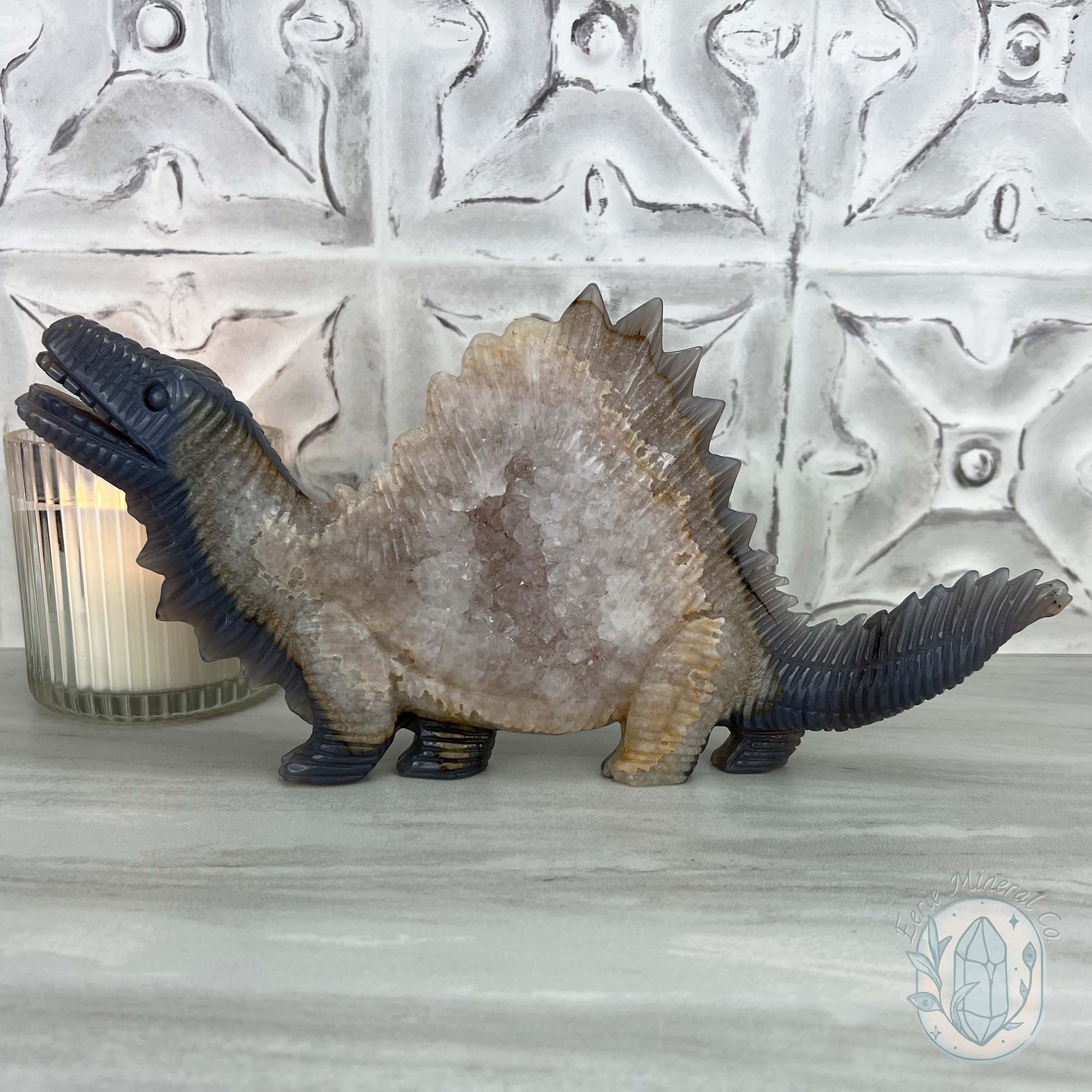 Agate with Quartz Stegosaurus Dinosaur Carving | Eerie Mineral Co.