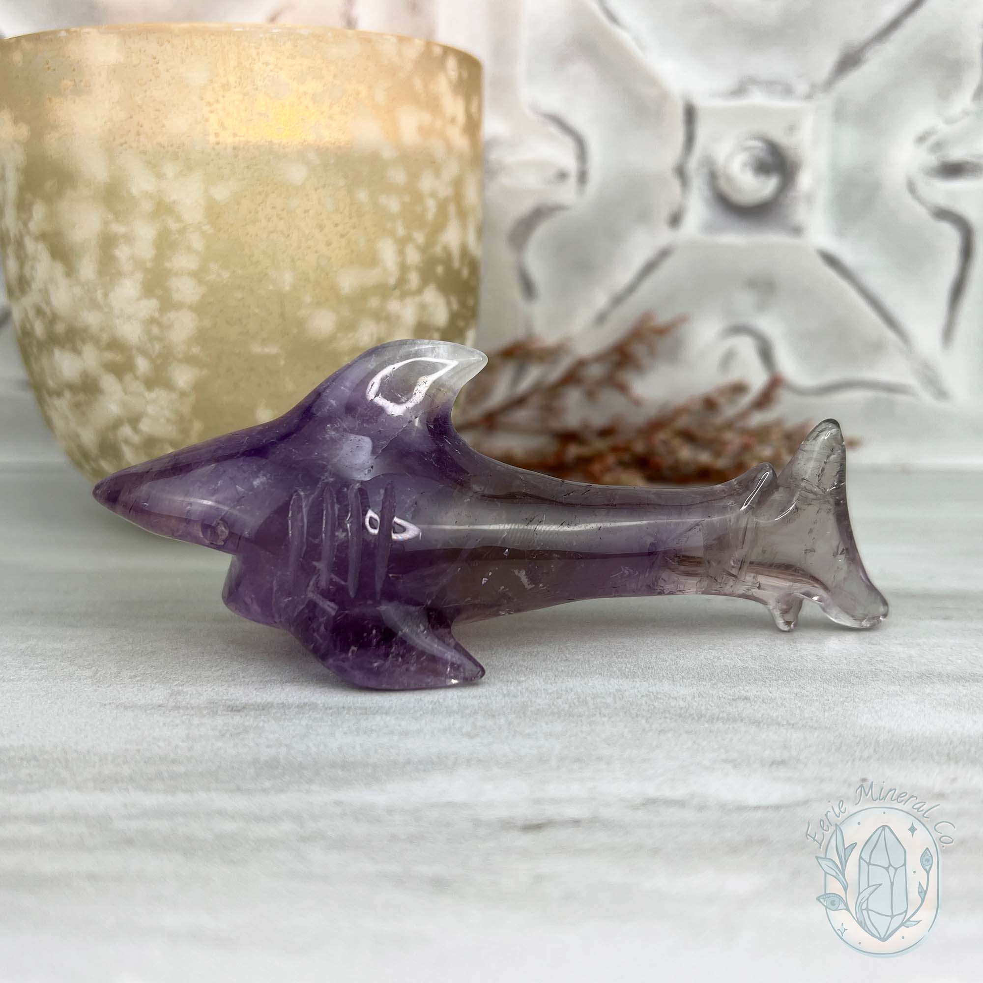 Polished Amethyst Great White Shark Carving | Eerie Mineral Co.