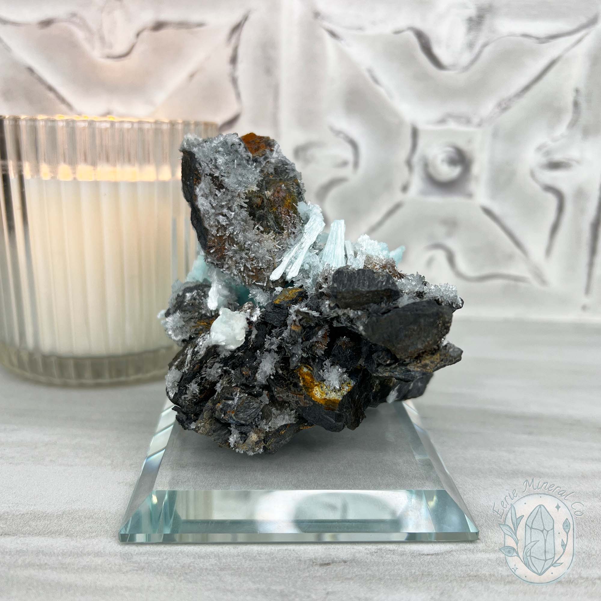 Blue Aragonite on Matrix Crystal Specimen | Eerie Mineral Co.