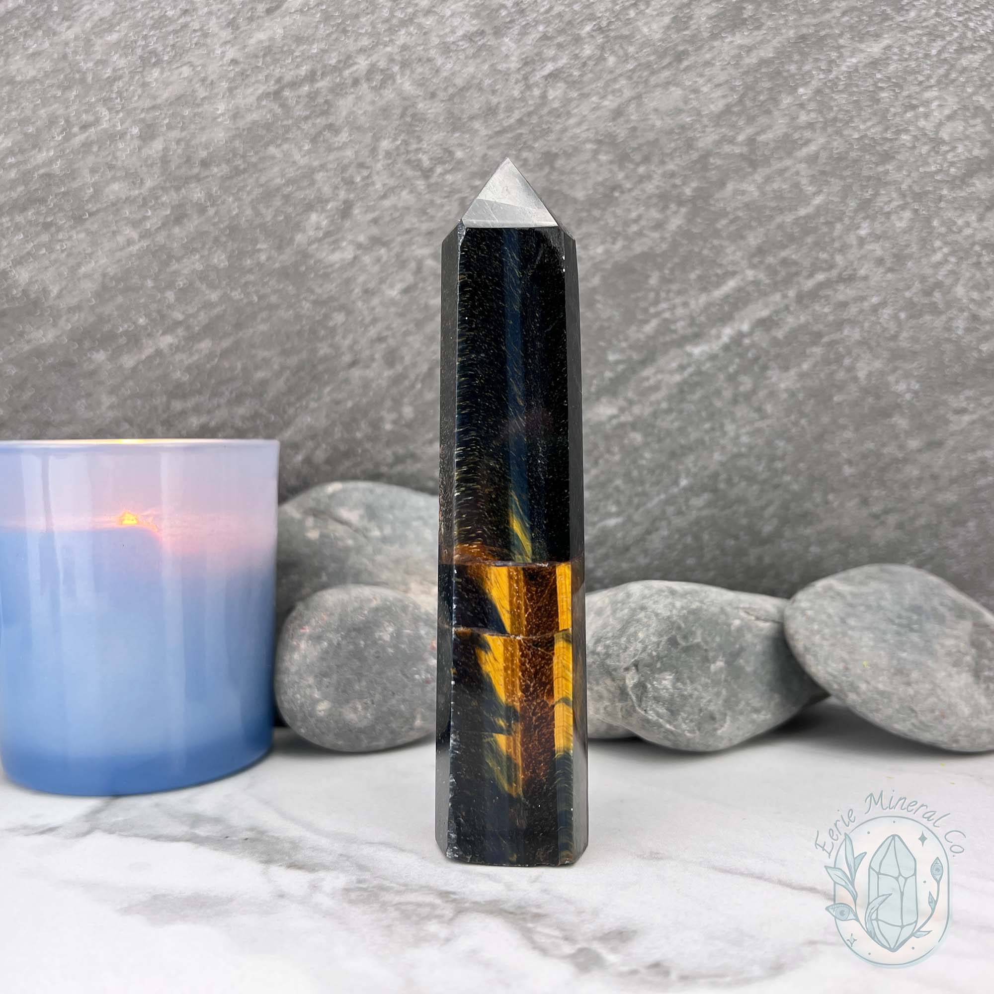 Polished Blue Tiger Eye (Crocidolite) Tower | Eerie Mineral Co.