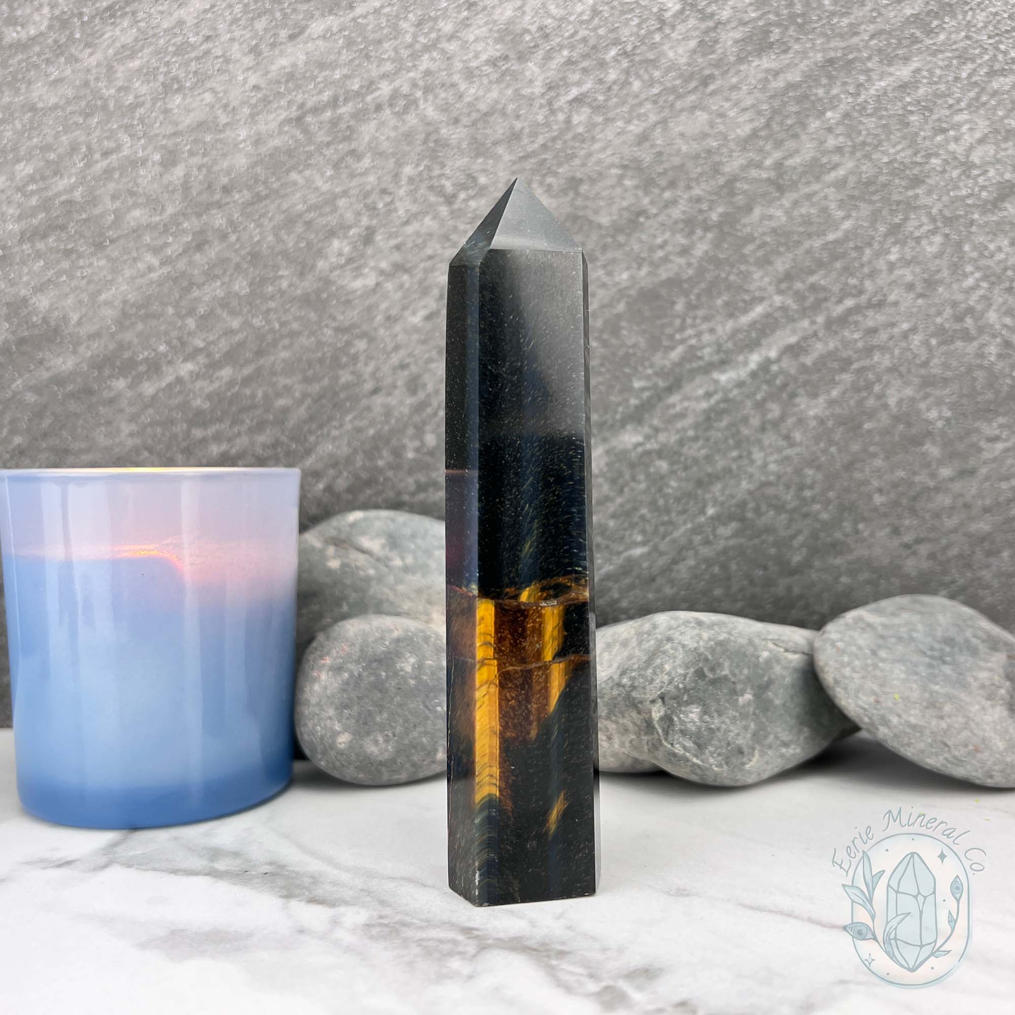 Polished Blue Tiger Eye (Crocidolite) Tower | Eerie Mineral Co.