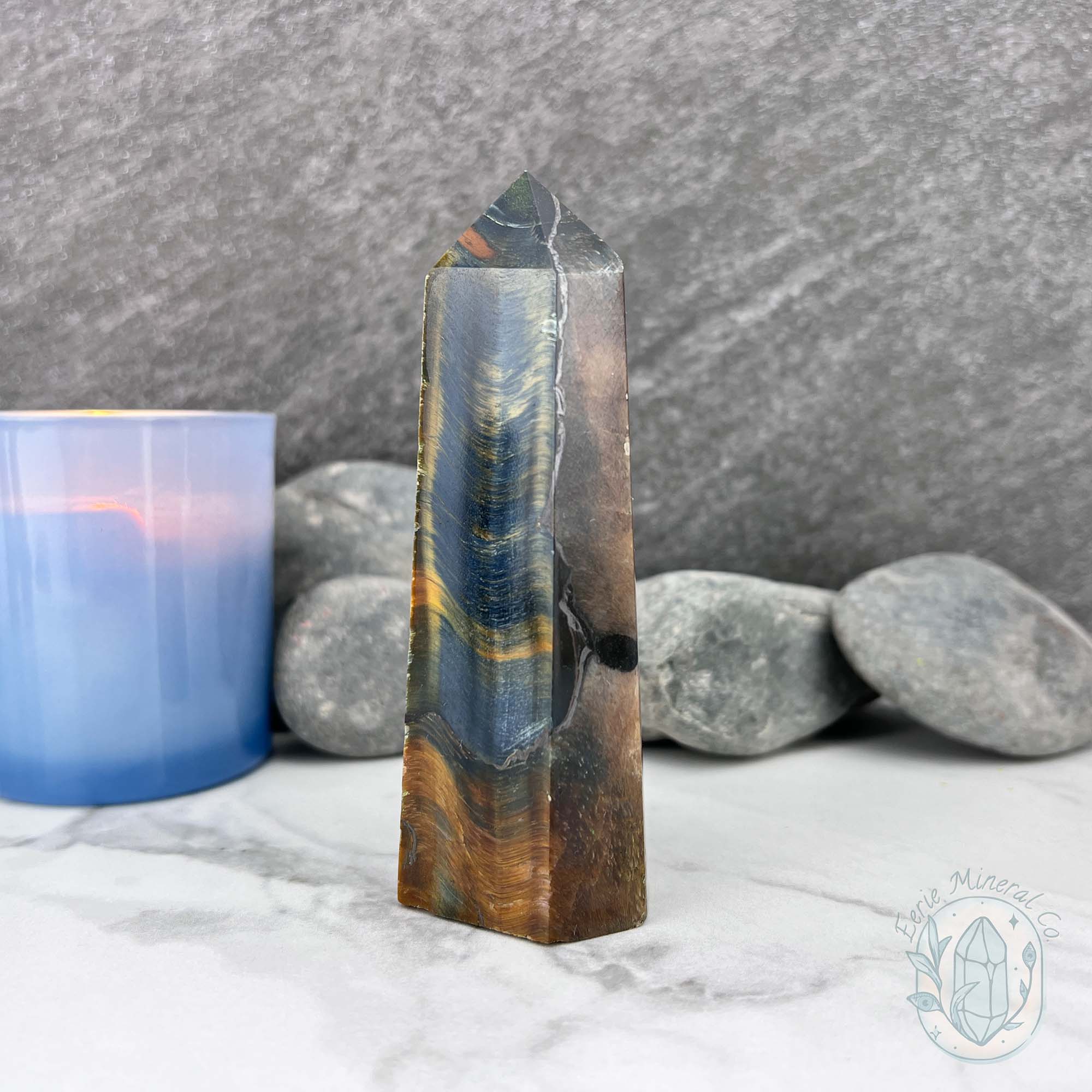 Polished Blue Tiger Eye (Crocidolite) Tower | Eerie Mineral Co.