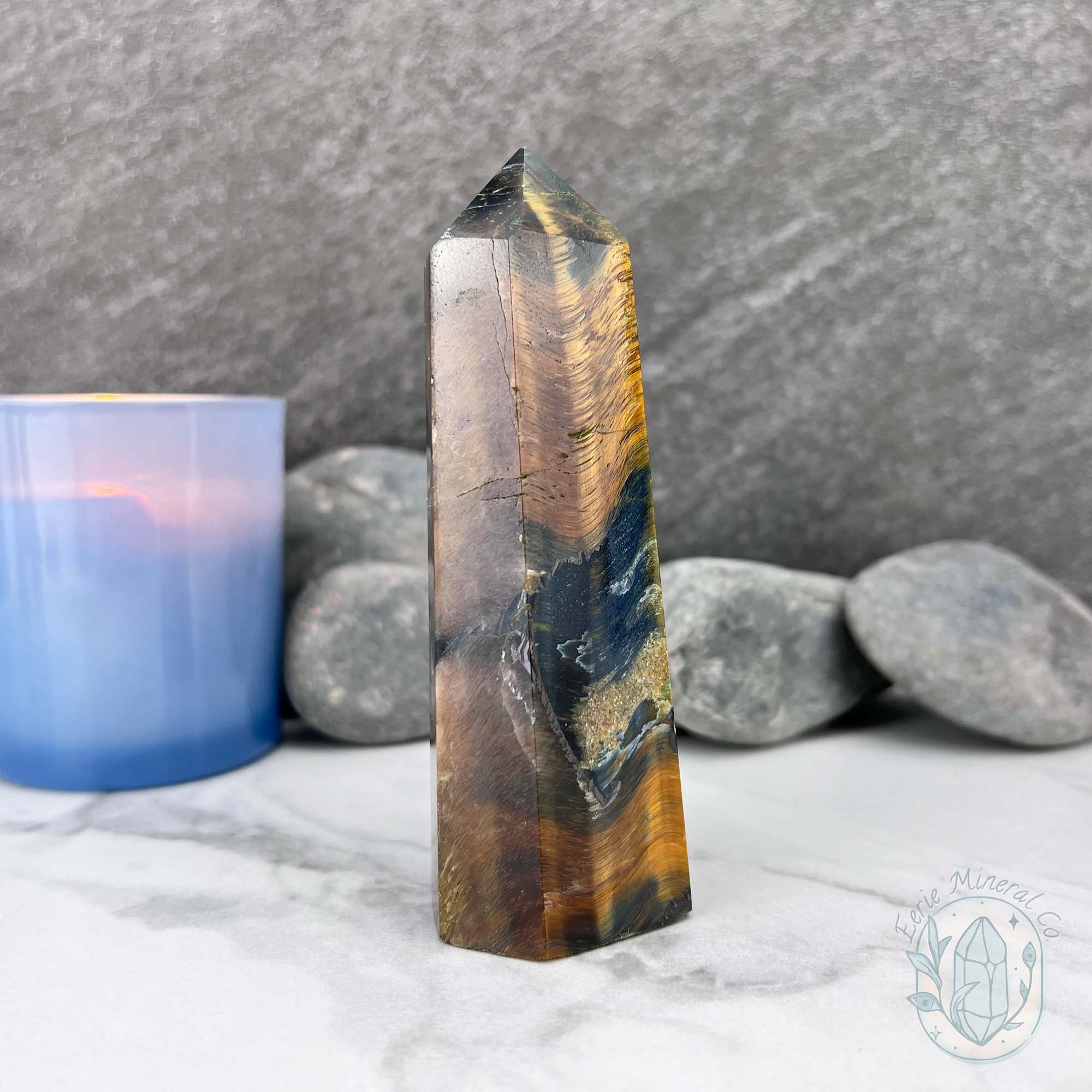 Polished Blue Tiger Eye (Crocidolite) Tower | Eerie Mineral Co.