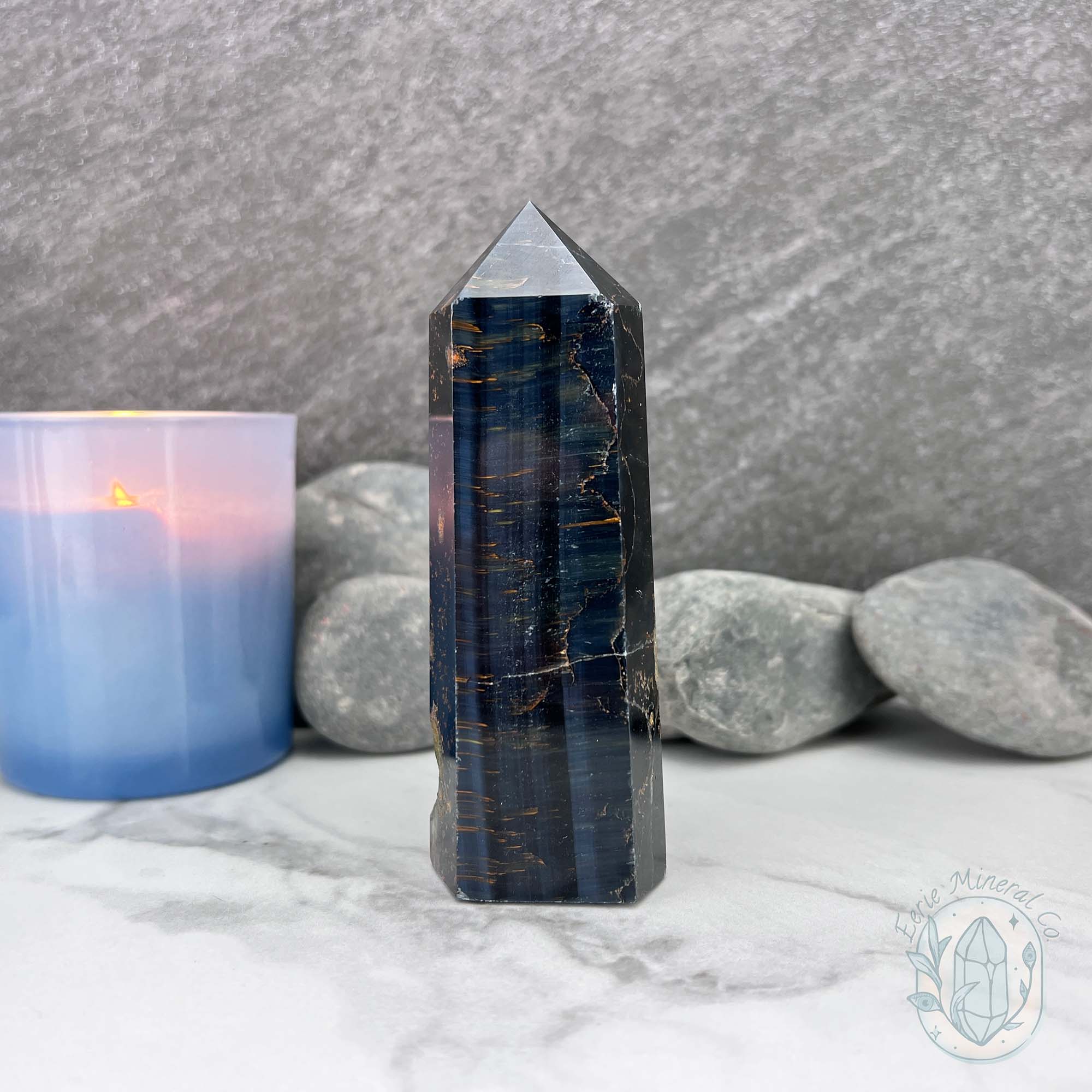 Polished Blue Tiger Eye (Crocidolite) Tower | Eerie Mineral Co.