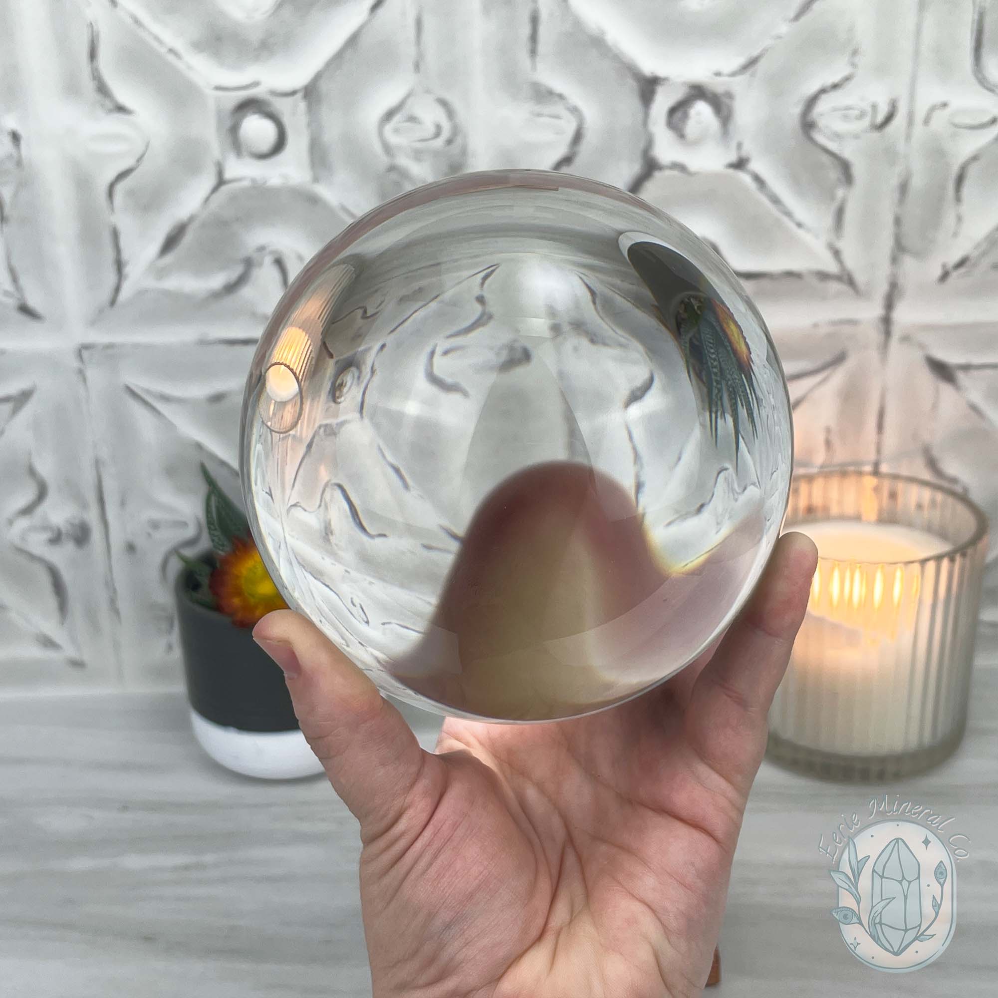 130mm Clear Glass Crystal Ball Sphere with Stand | Eerie Mineral Co.