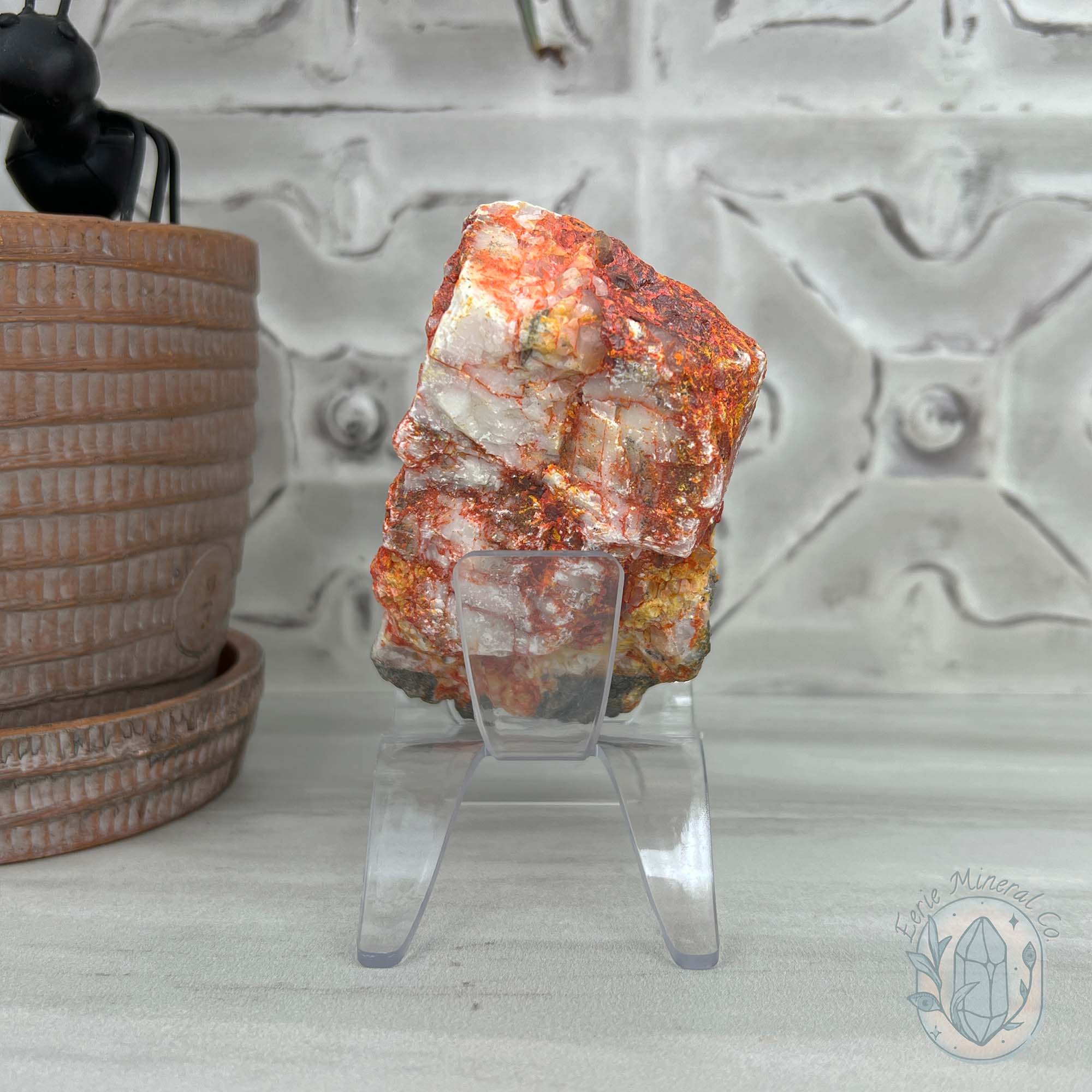 Realgar or "Ruby Sulfur" with Quartz Specimen | Eerie Mineral Co.