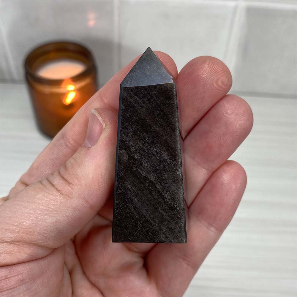 Polished Silver Obsidian Tower | Eerie Mineral Co.