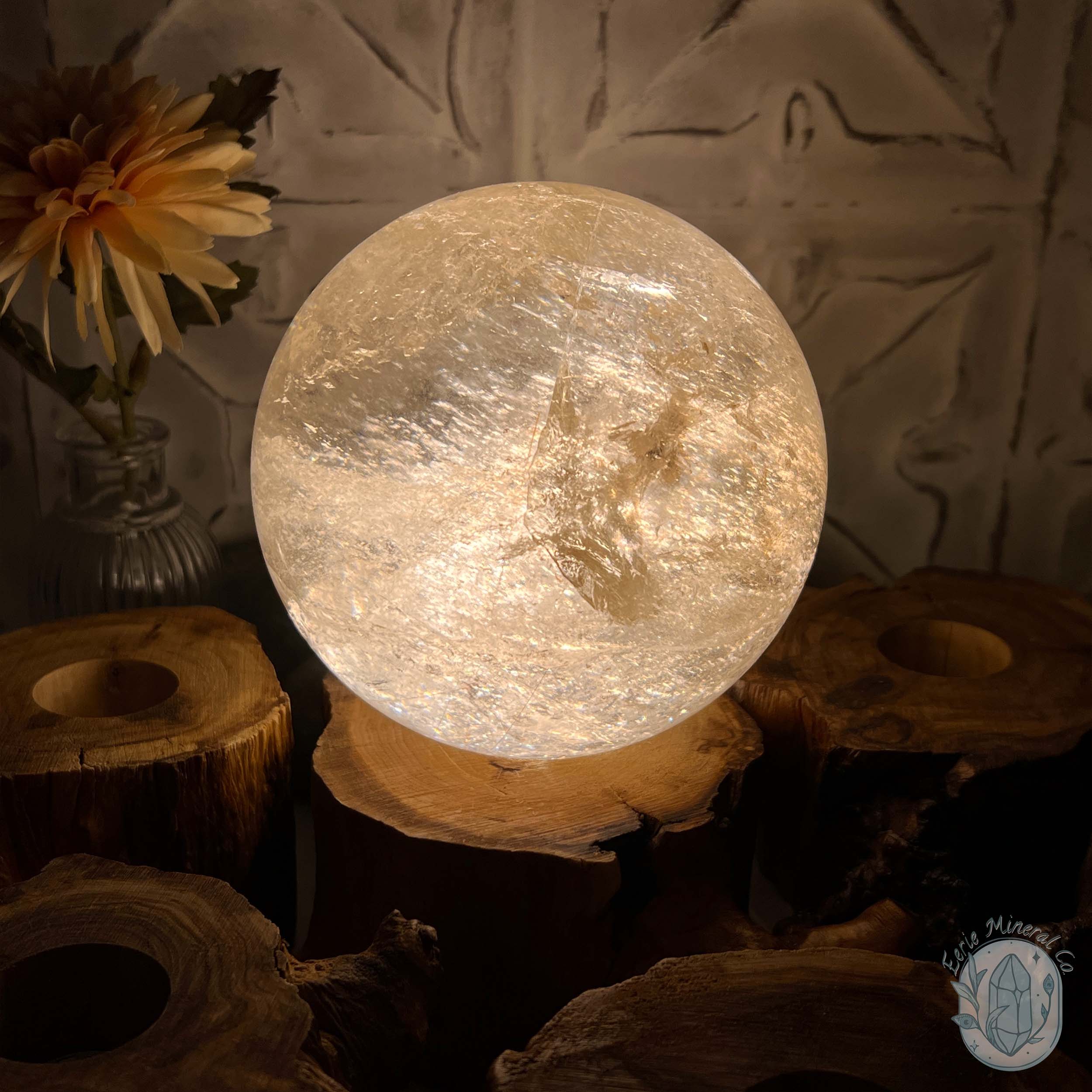 USB Powered Natural Wood LED Light Sphere Stand | Eerie Mineral Co.