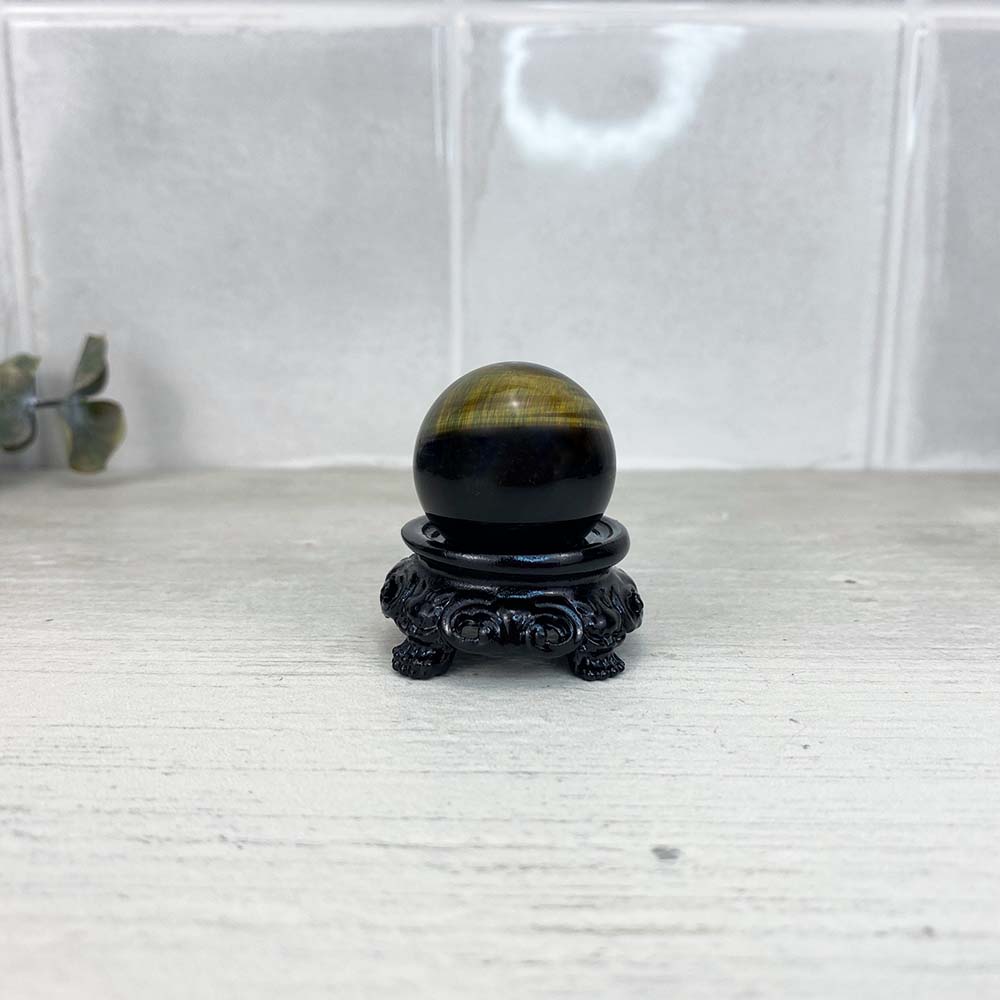 Black Lacquered Ornate Cast Resin Sphere Holders | Eerie Mineral Co.