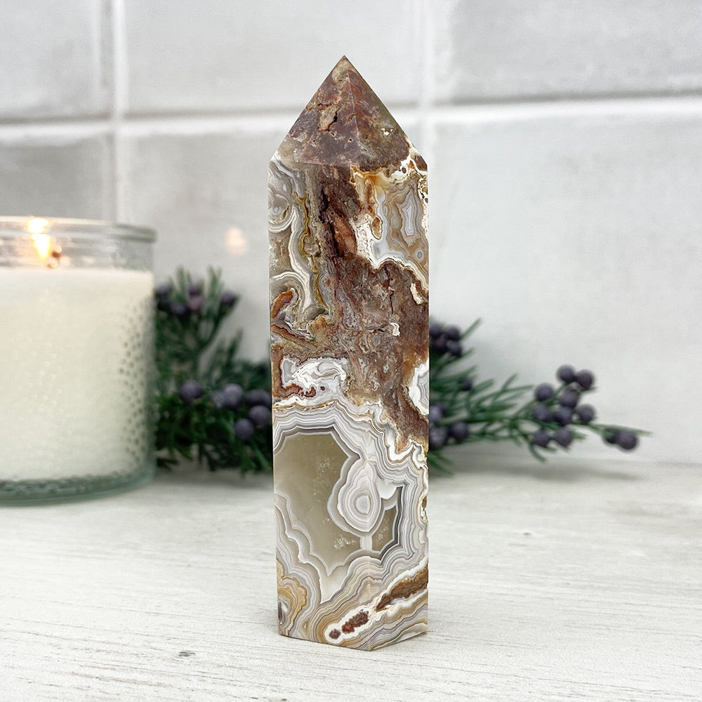 Polished Mexican Agate Tower | Eerie Mineral Co.