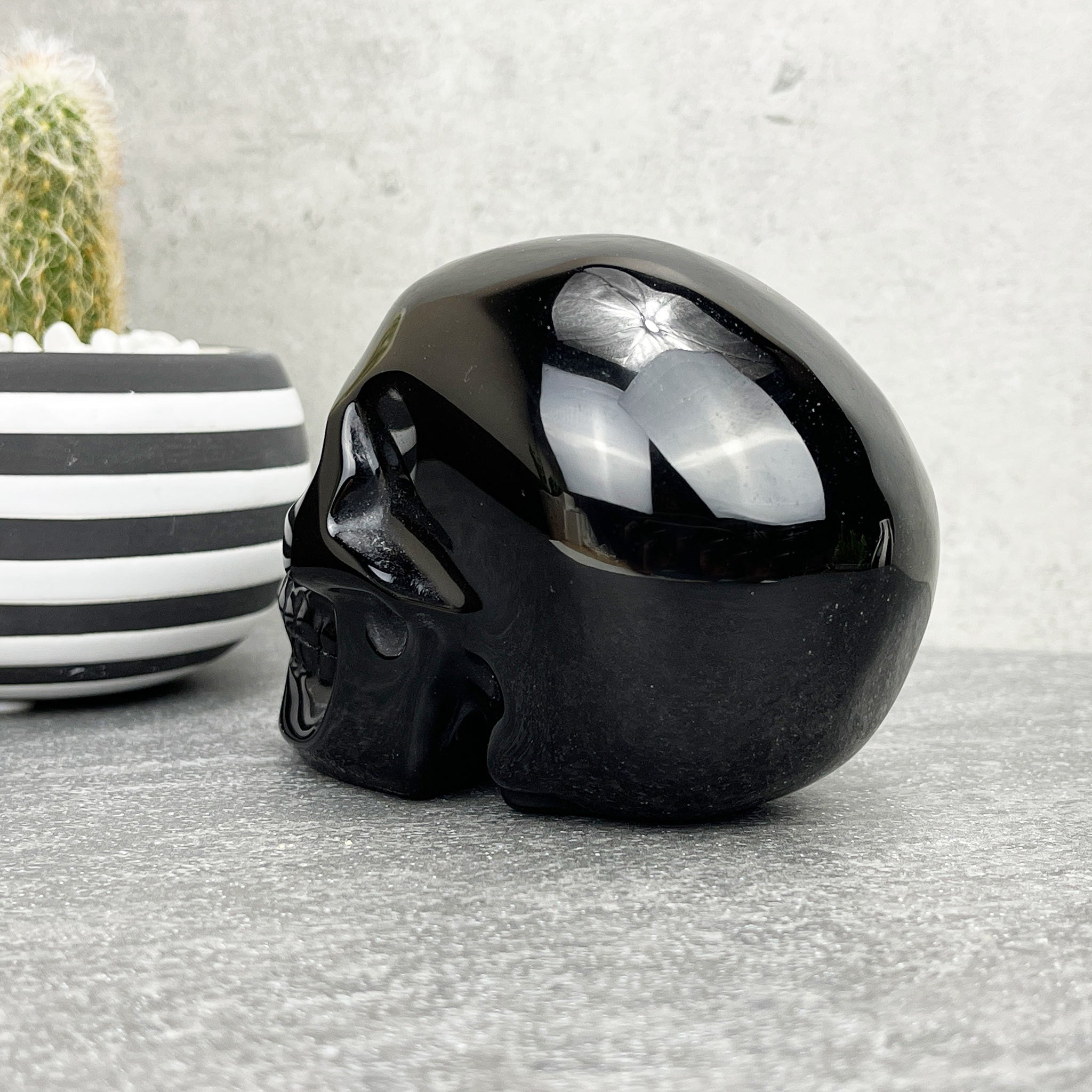 Polished Black Obsidian Skull Carving | Eerie Mineral Co.