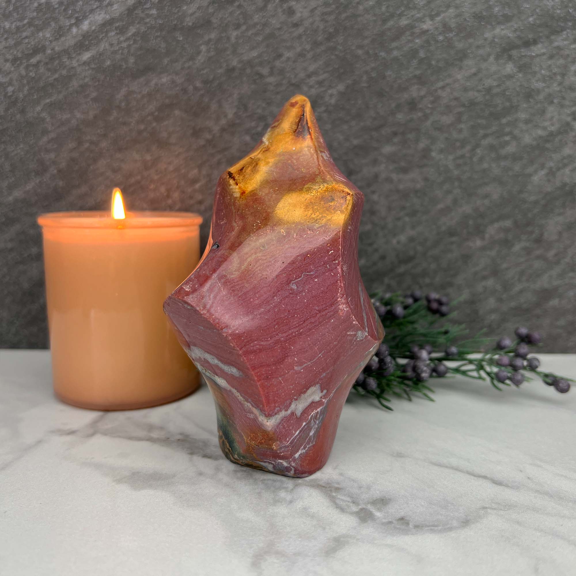 Uniquely Colored Ocean Jasper Flame Carving | Eerie Mineral Co.