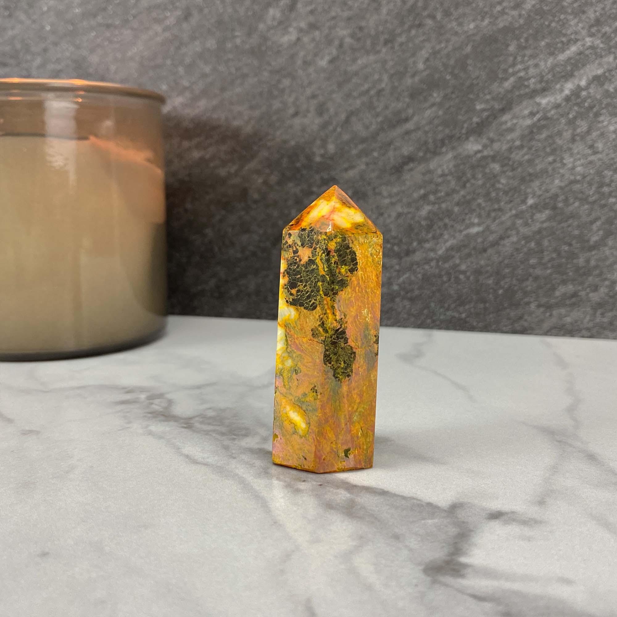 Polished Realgar and Orpiment Tower | Eerie Mineral Co.