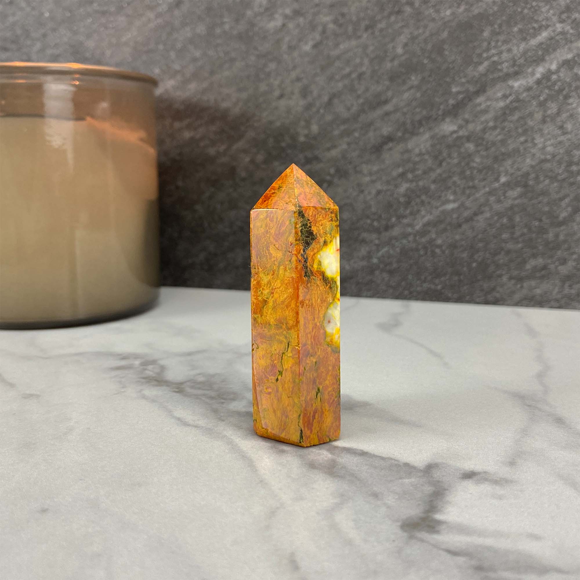 Polished Realgar and Orpiment Tower | Eerie Mineral Co.