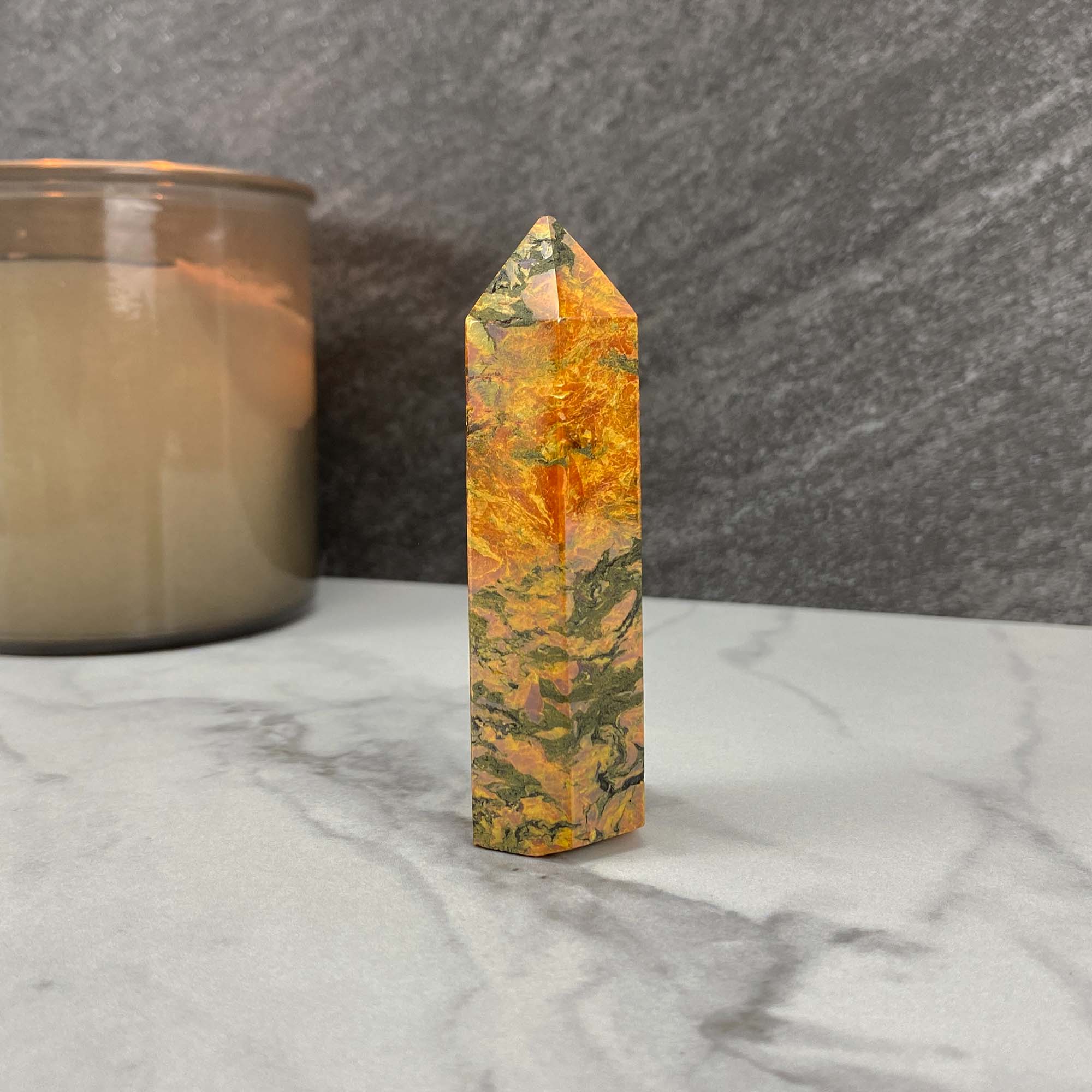 Polished Realgar and Orpiment Tower | Eerie Mineral Co.