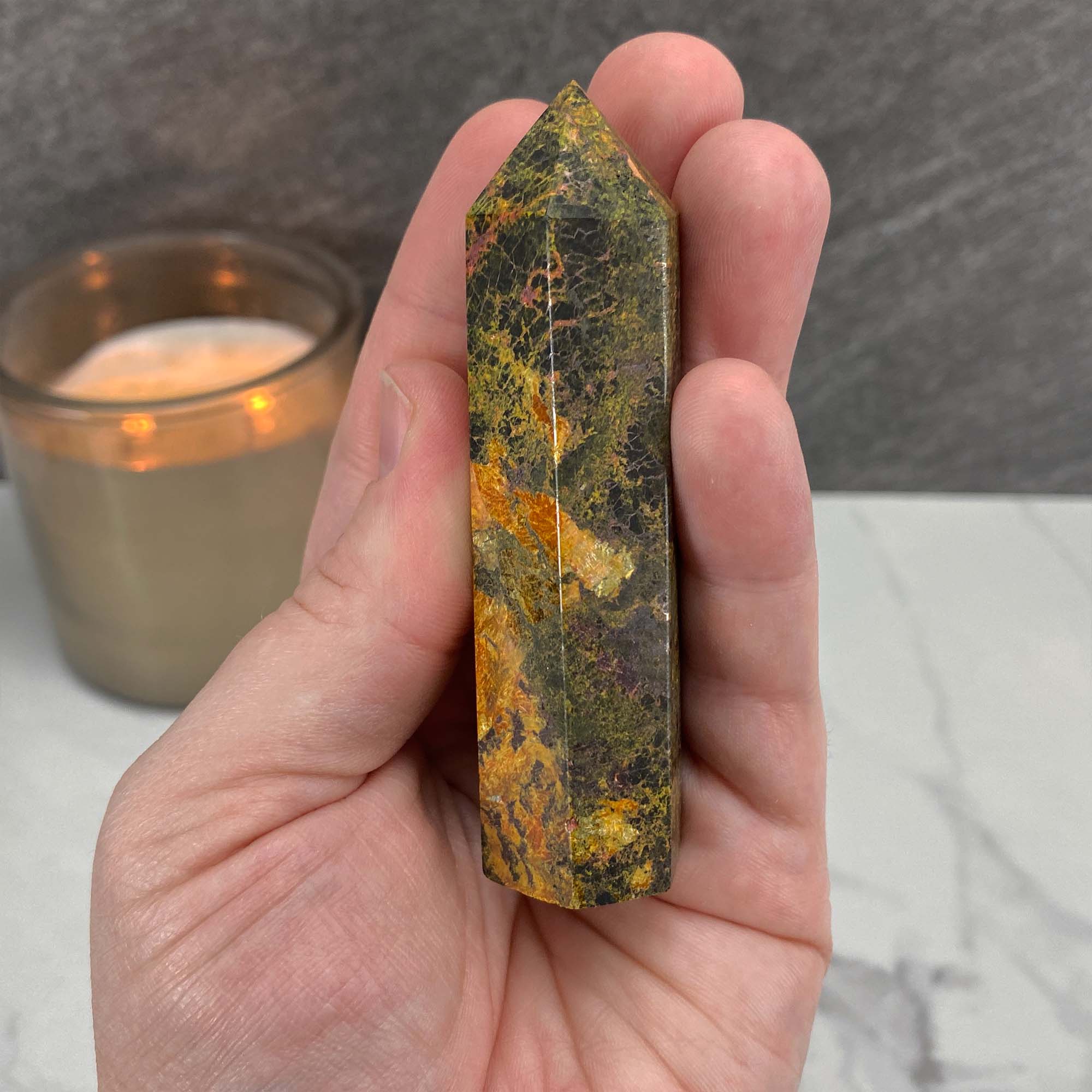 Polished Realgar and Orpiment Tower | Eerie Mineral Co.