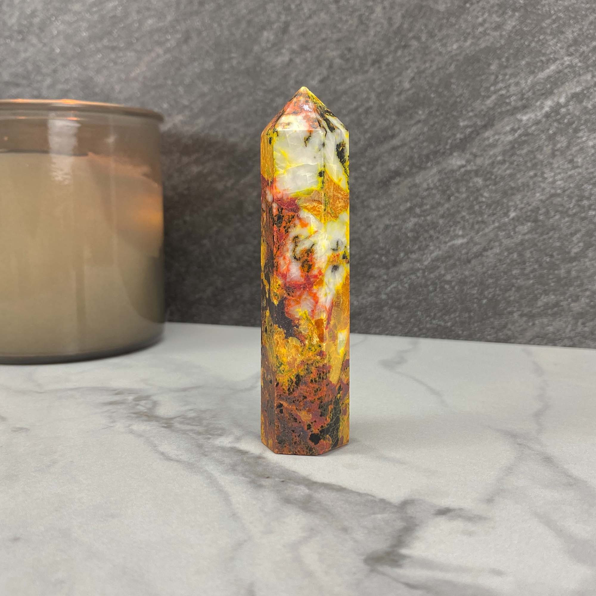 Polished Realgar and Orpiment Tower | Eerie Mineral Co.