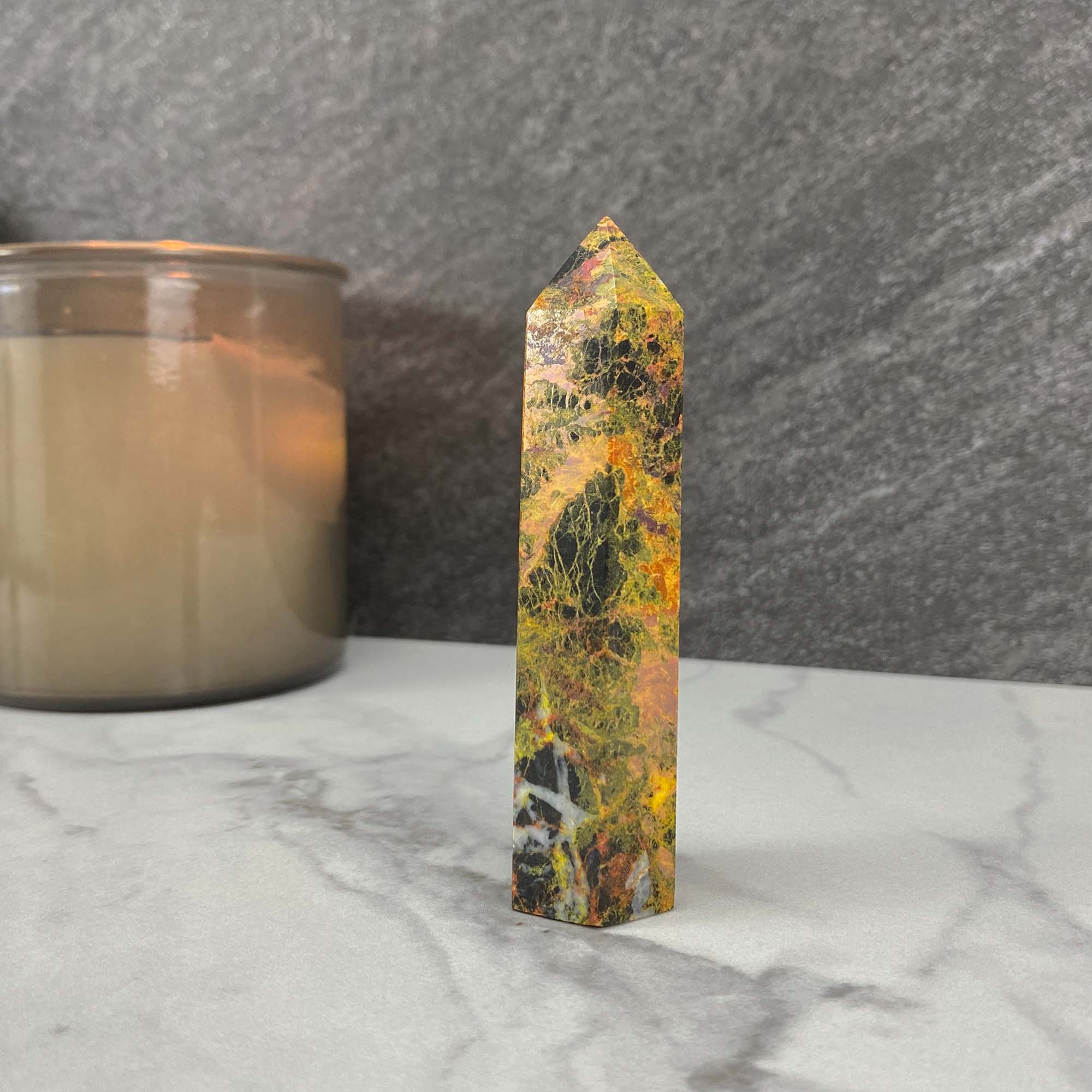 Polished Realgar and Orpiment Tower | Eerie Mineral Co.