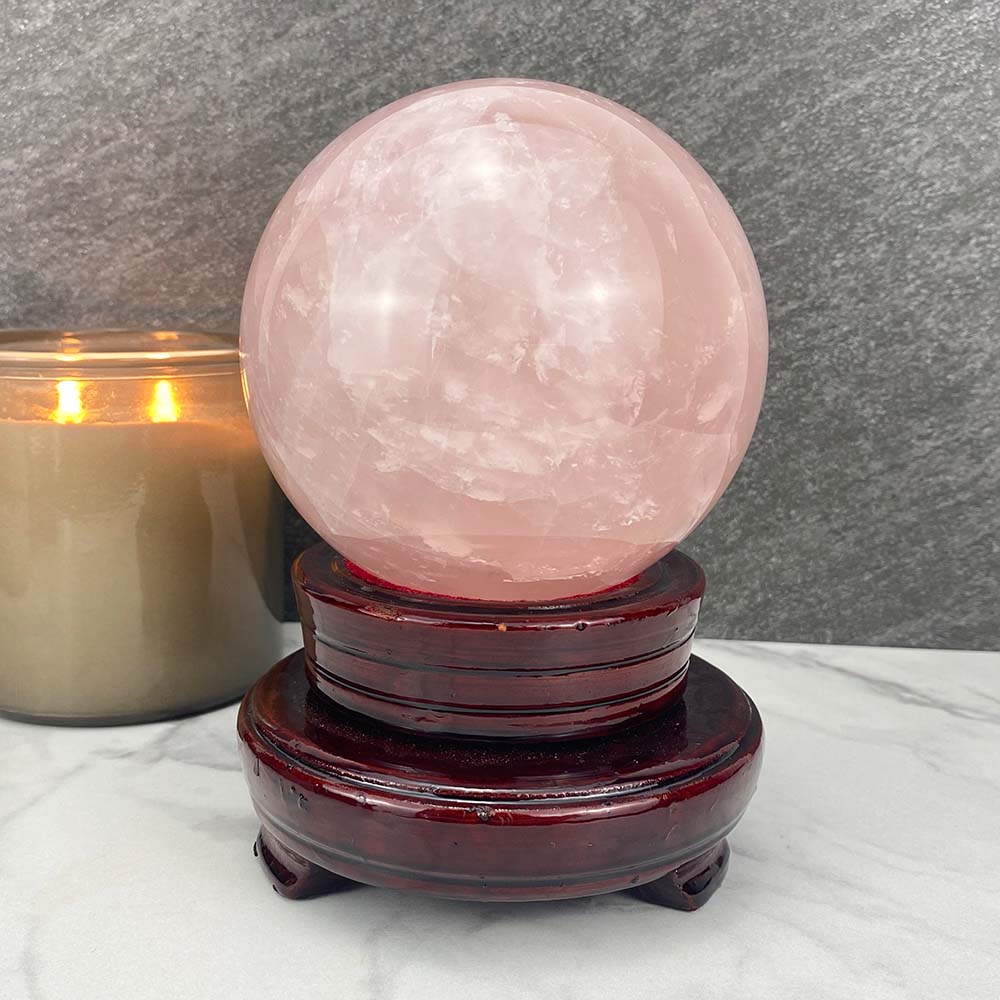 Large Polished Star Rose Quartz Sphere | Eerie Mineral Co.