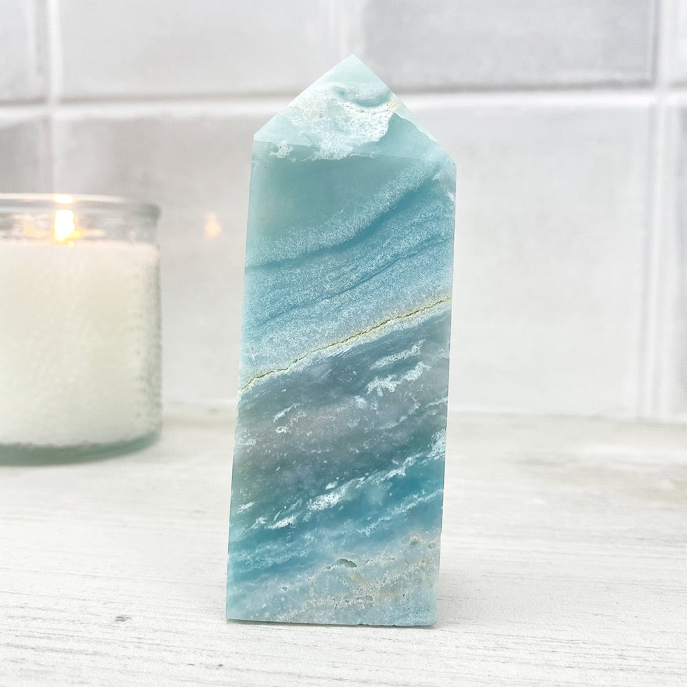 Polished Sky Blue Quartz Tower | Eerie Mineral Co.