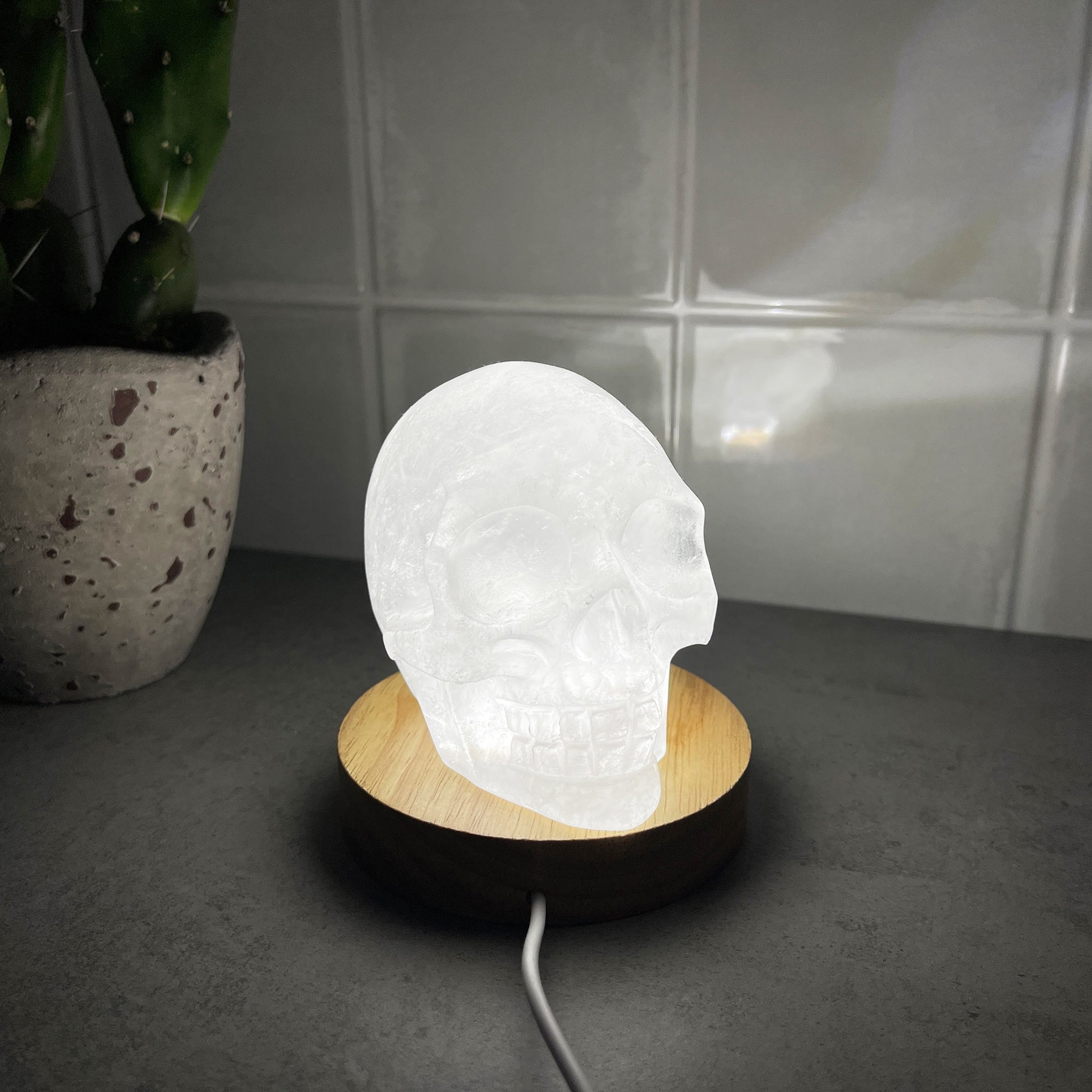 USB Powered LED Light Wood Sphere Holder | Eerie Mineral Co.